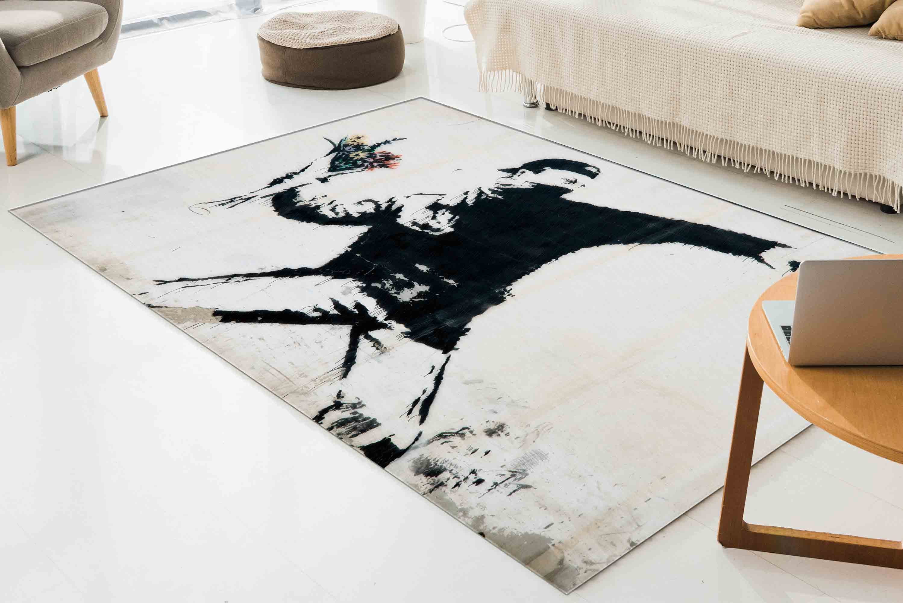 Banksy Flower Graffiti Rug, Outdoor Rugs, Printed Rug, Front Door Rug ...