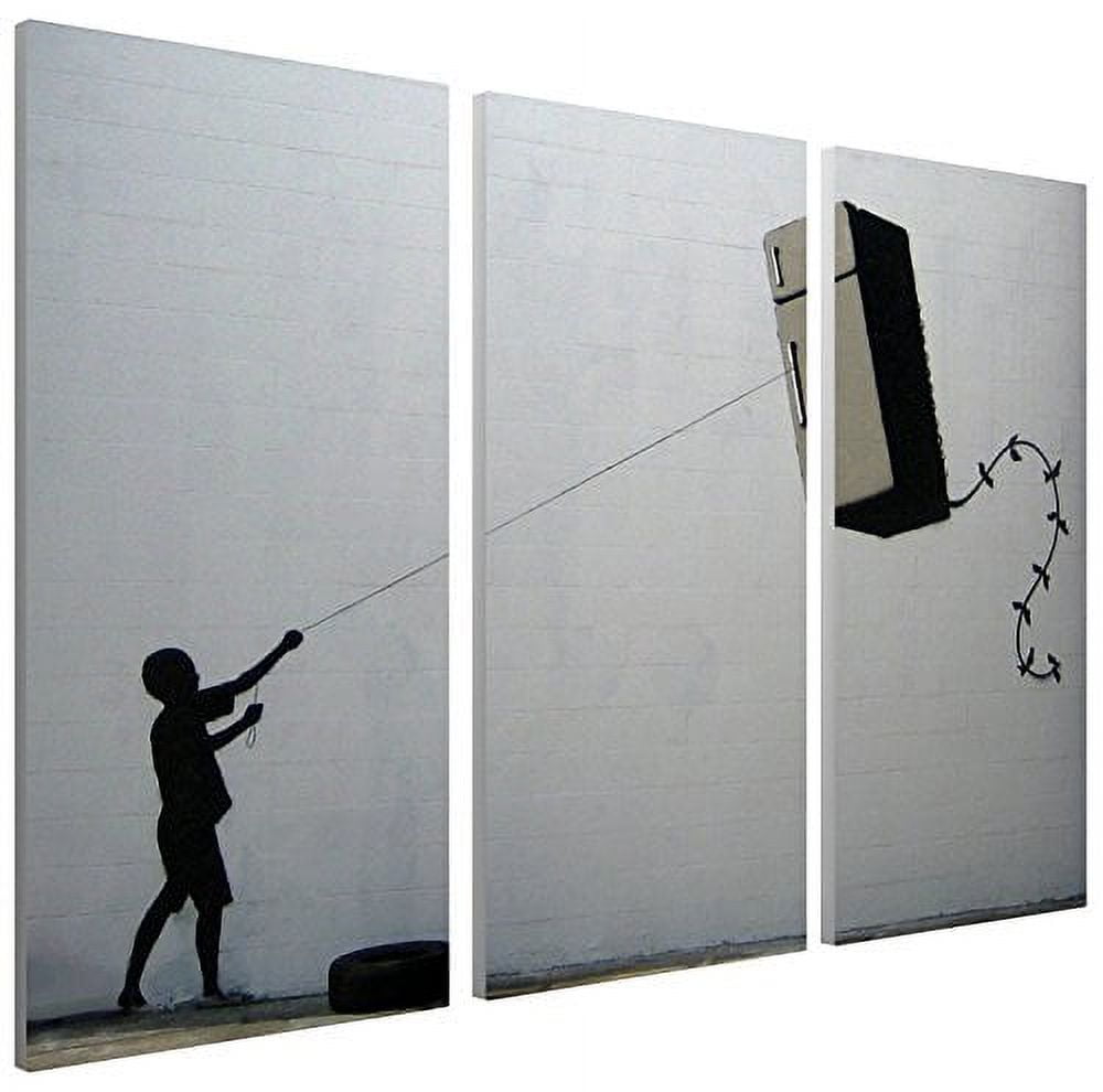"Banksy Fridge Kite" Gallery Wrapped Triptych Canvas Wall Art, 48" x 30 ...