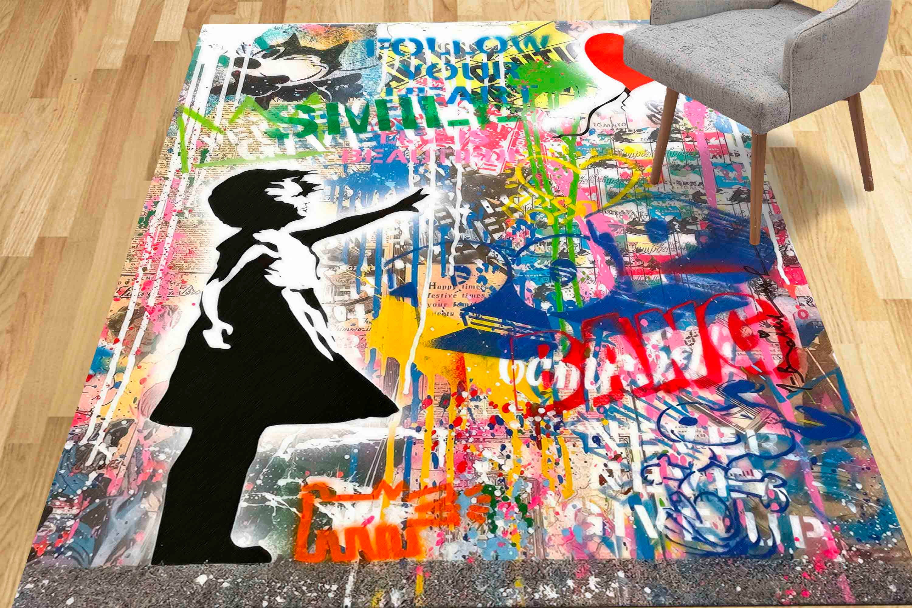 Banksy Girl Graffiti Rug, Famous Rugs, Housewarming Gift Rugs, Red ...