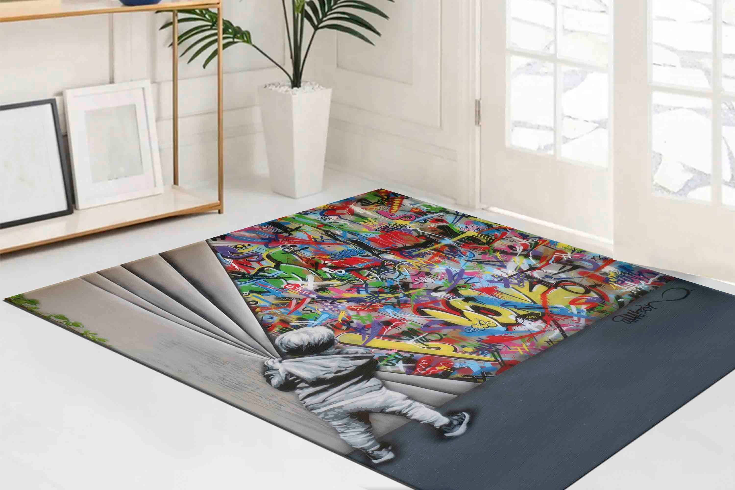 Banksy Graffiti Rug, Graffiti Rugs, Large Rug, Banksy Rug, Gift For The ...