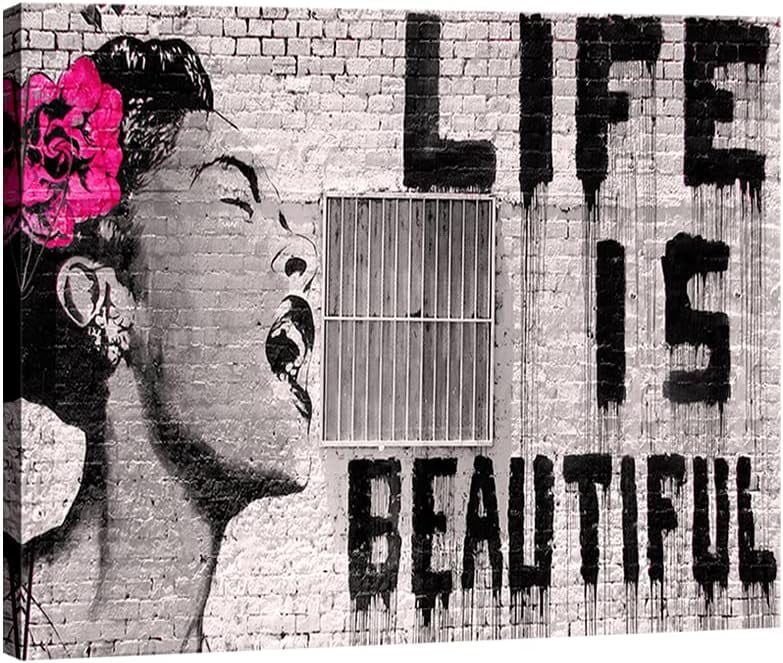 Banksy Life is Beautiful Artwork Modern Grey Love Pictures Paintings ...