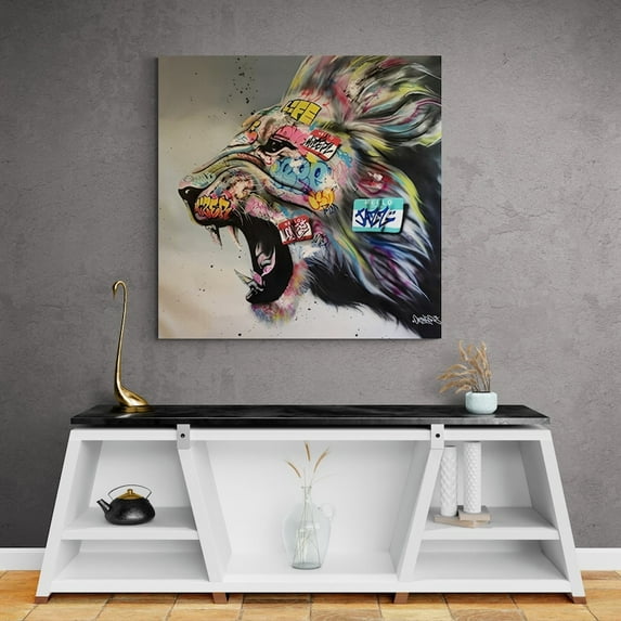 Banksy Lion Graffiti Canvas Art, Wild Animal Mural 24X36 UNFRAMED ...