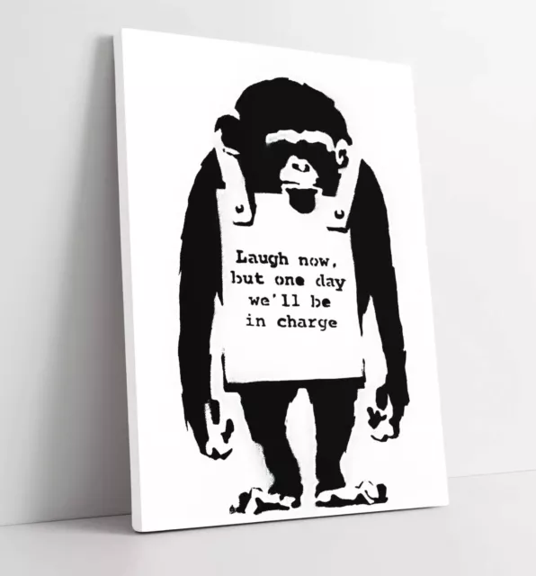 Banksy Monkey Sign Wall Art Float Effect, Picture, Poster Print Black ...