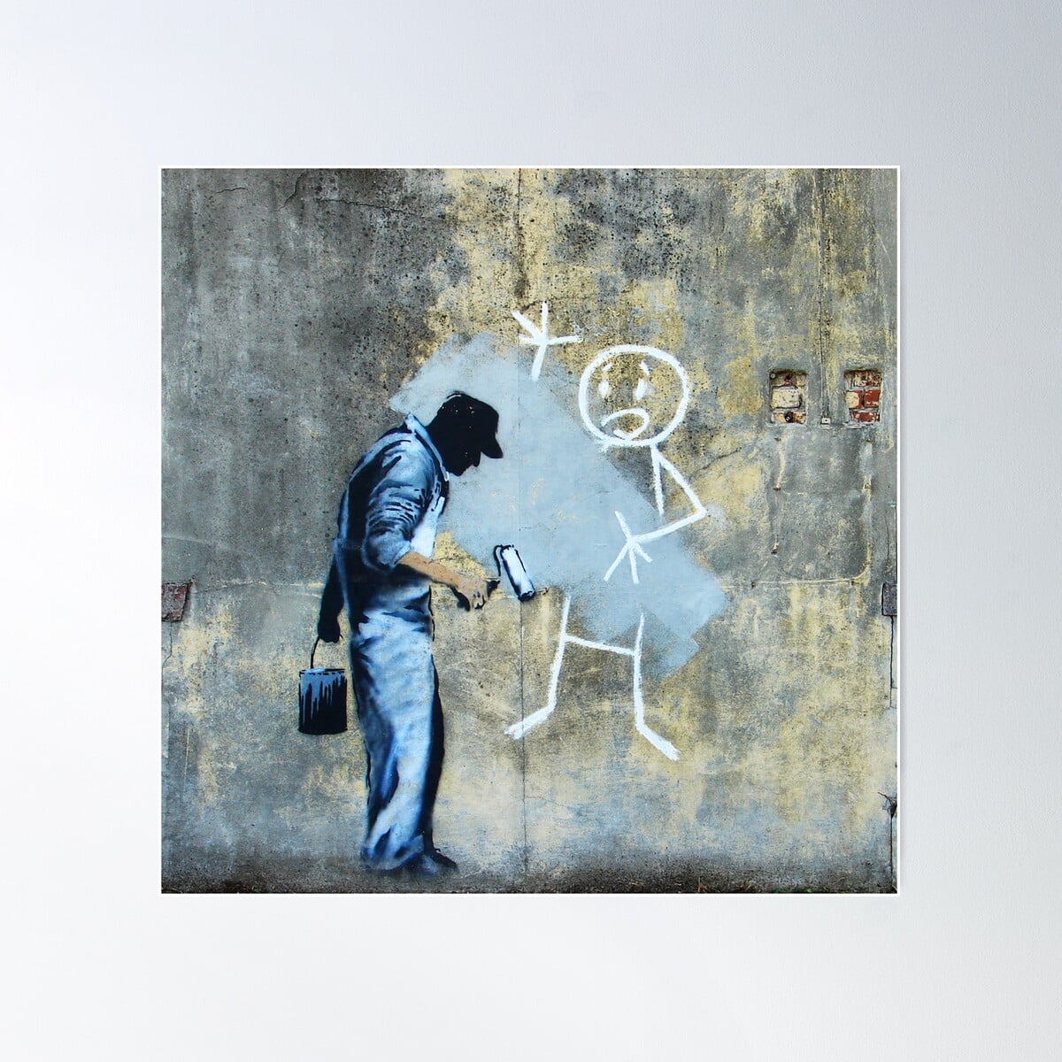 Banksy Stickman Overpainted Poster Wall Art, Modern Wall Decor For ...