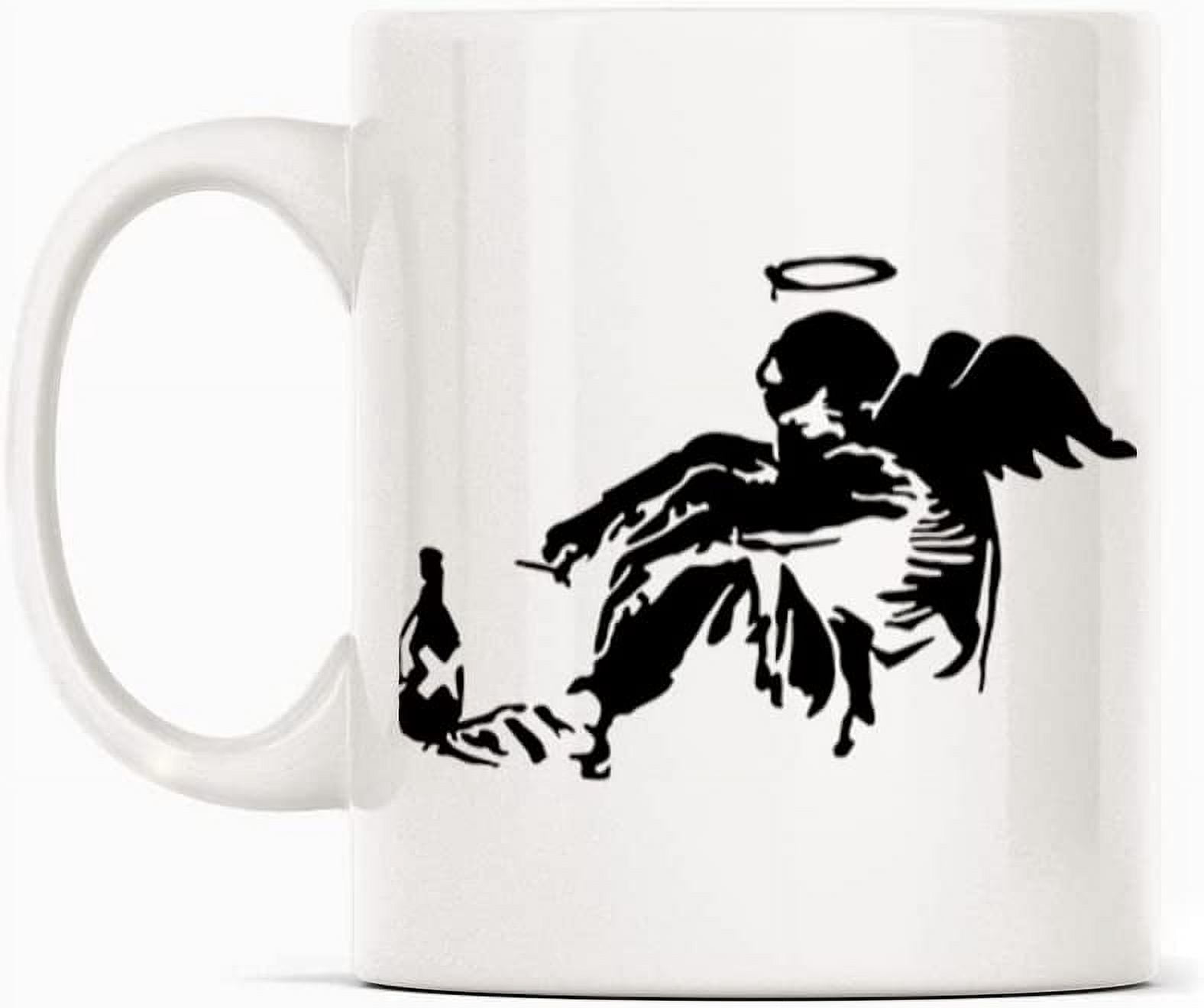 Banksy Street Art Graffiti Modern Society Angel Cigarette White Mug ...