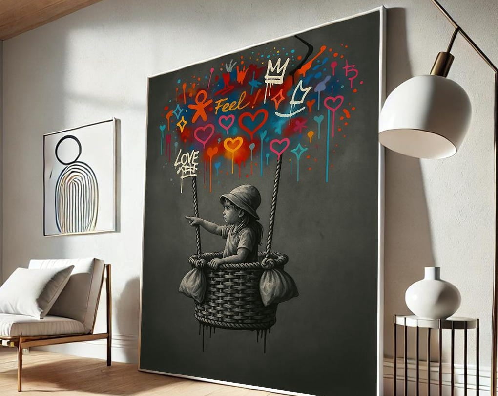 Banksy Style Balloon , Colorful Graffiti Wall Art, Modern Urban Pop Art ...