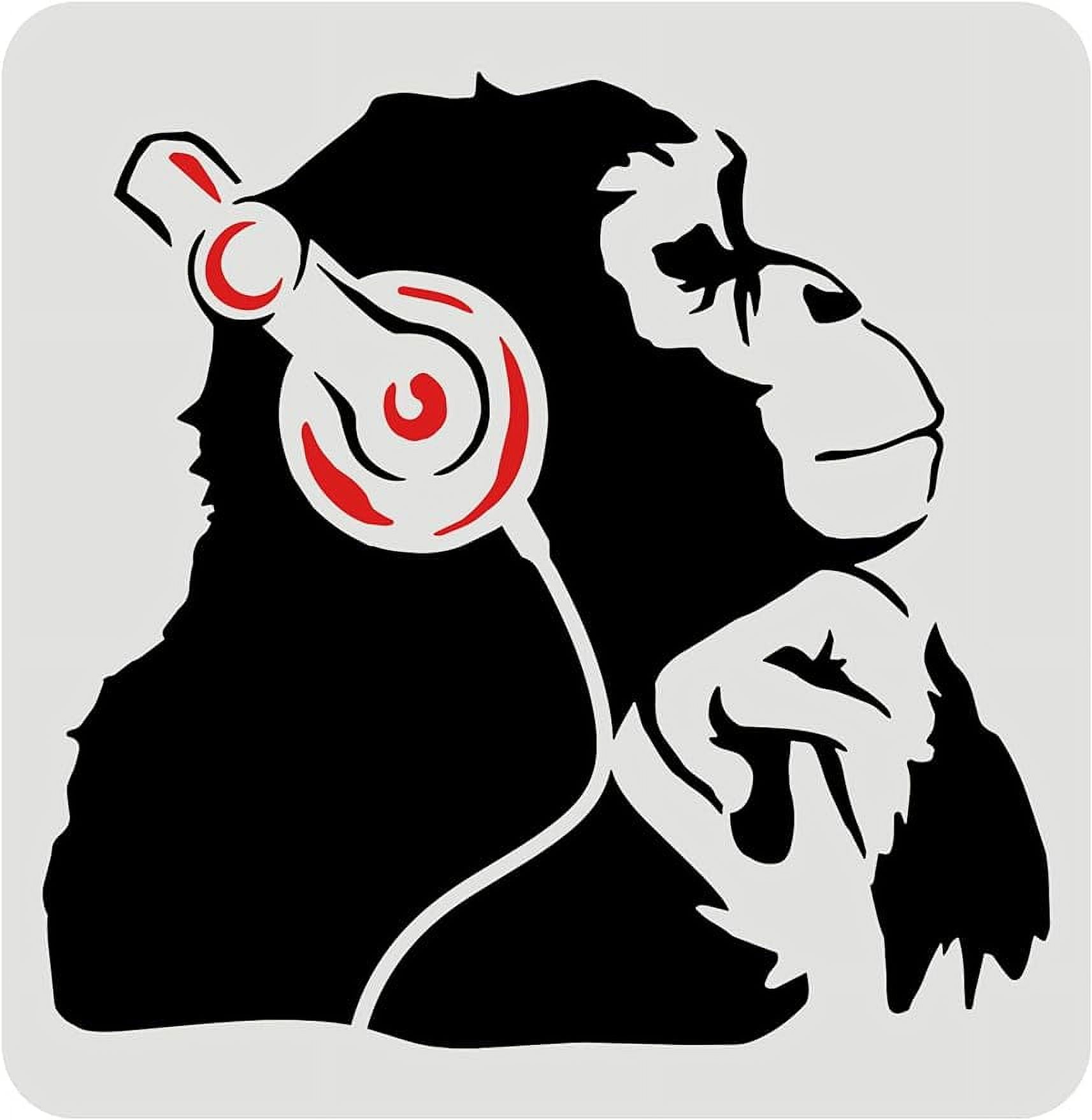 Banksy Thinking Monkey with Headphones Stencil 11.8x11.8inch Reusable ...