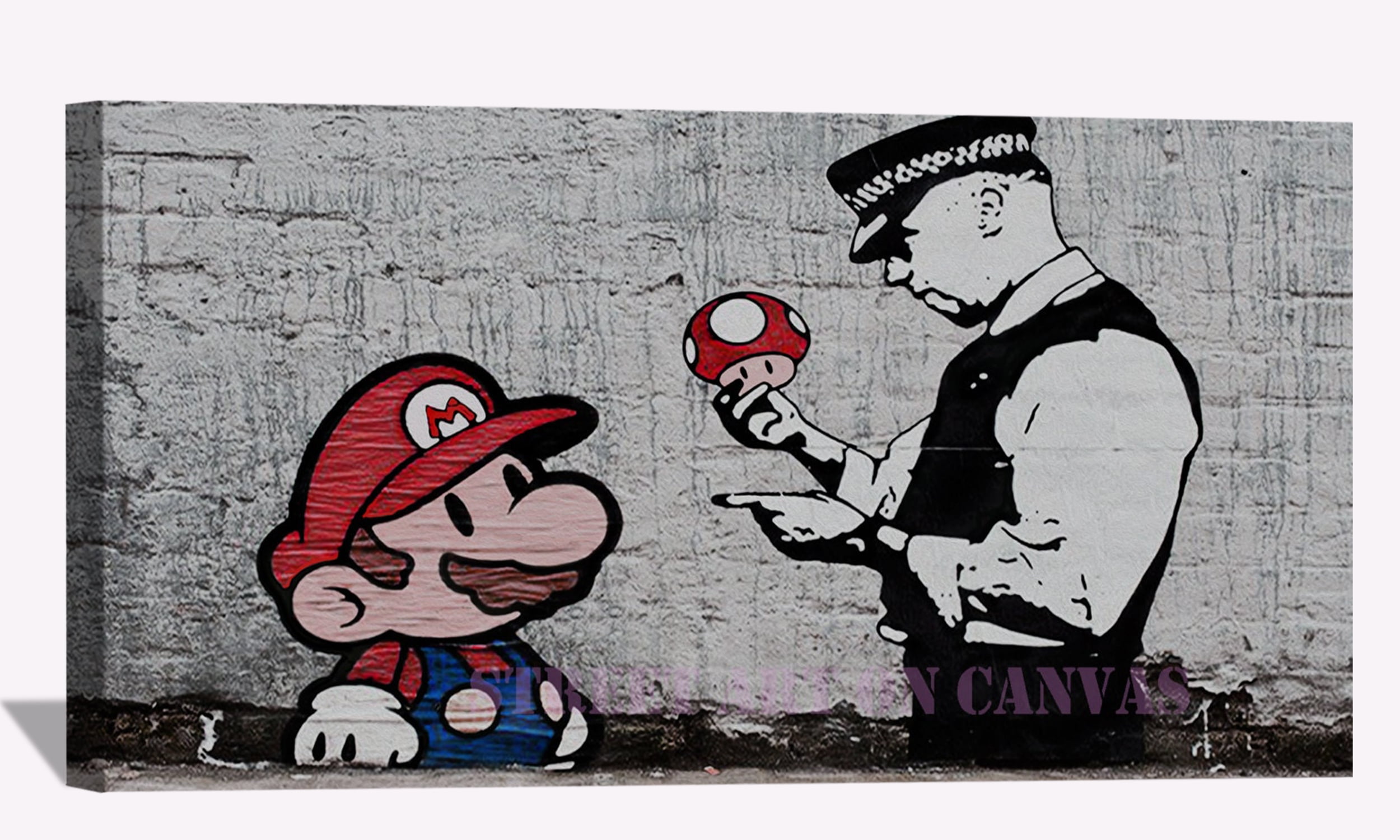 Banksy Wall Art Mario And Policeman Banksy Graffiti Street Canvas Art ...