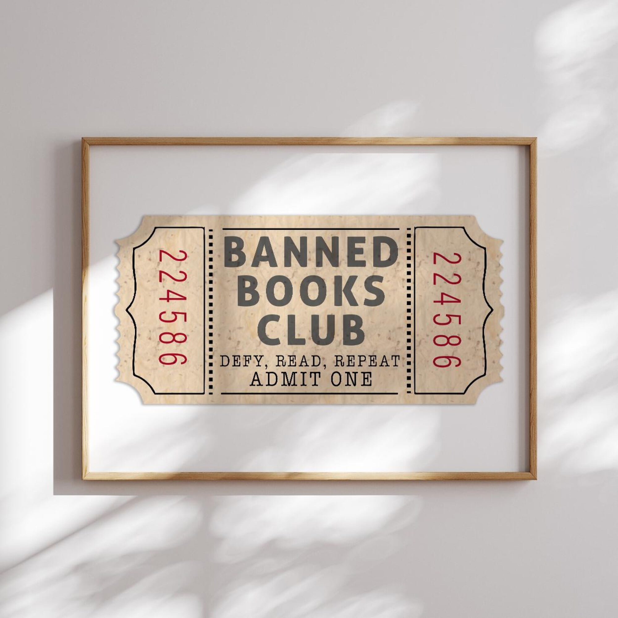 Banned Books Club Print Wall Art Retro Admit One Ticket Poster Vintage ...