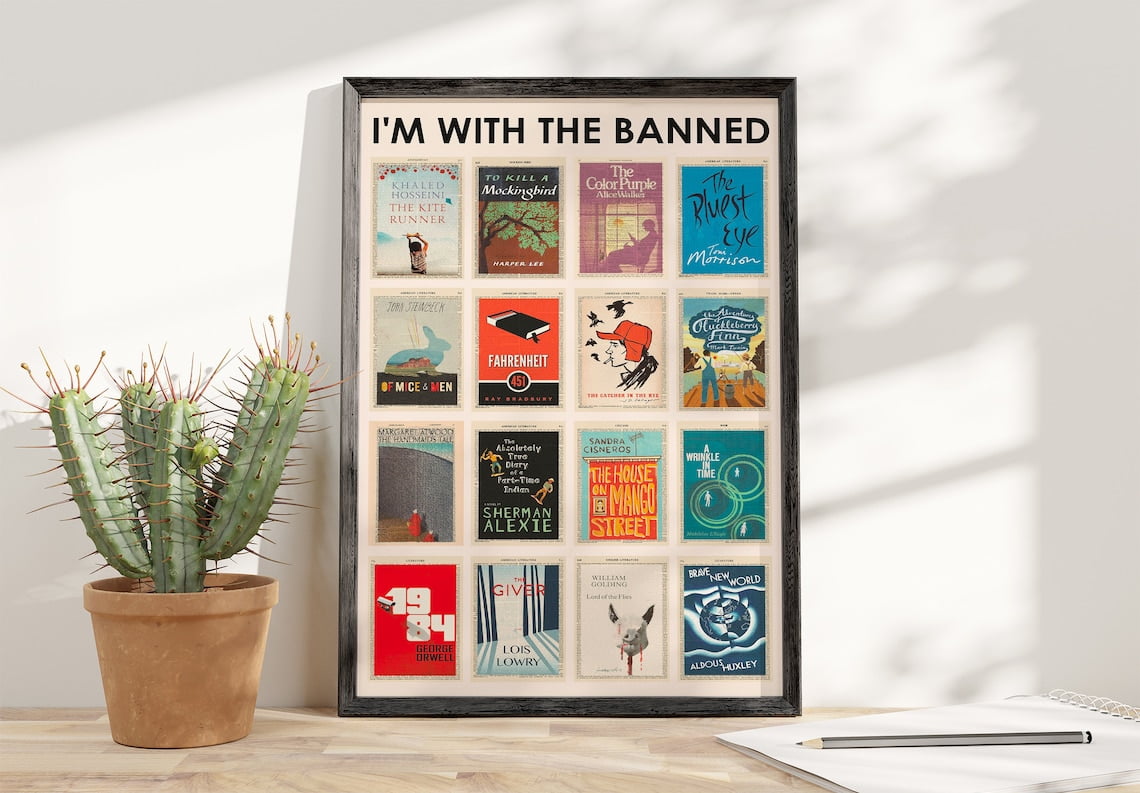 I'M With The Banned Books Cover Poster, Book Vintage Lover Poster ...