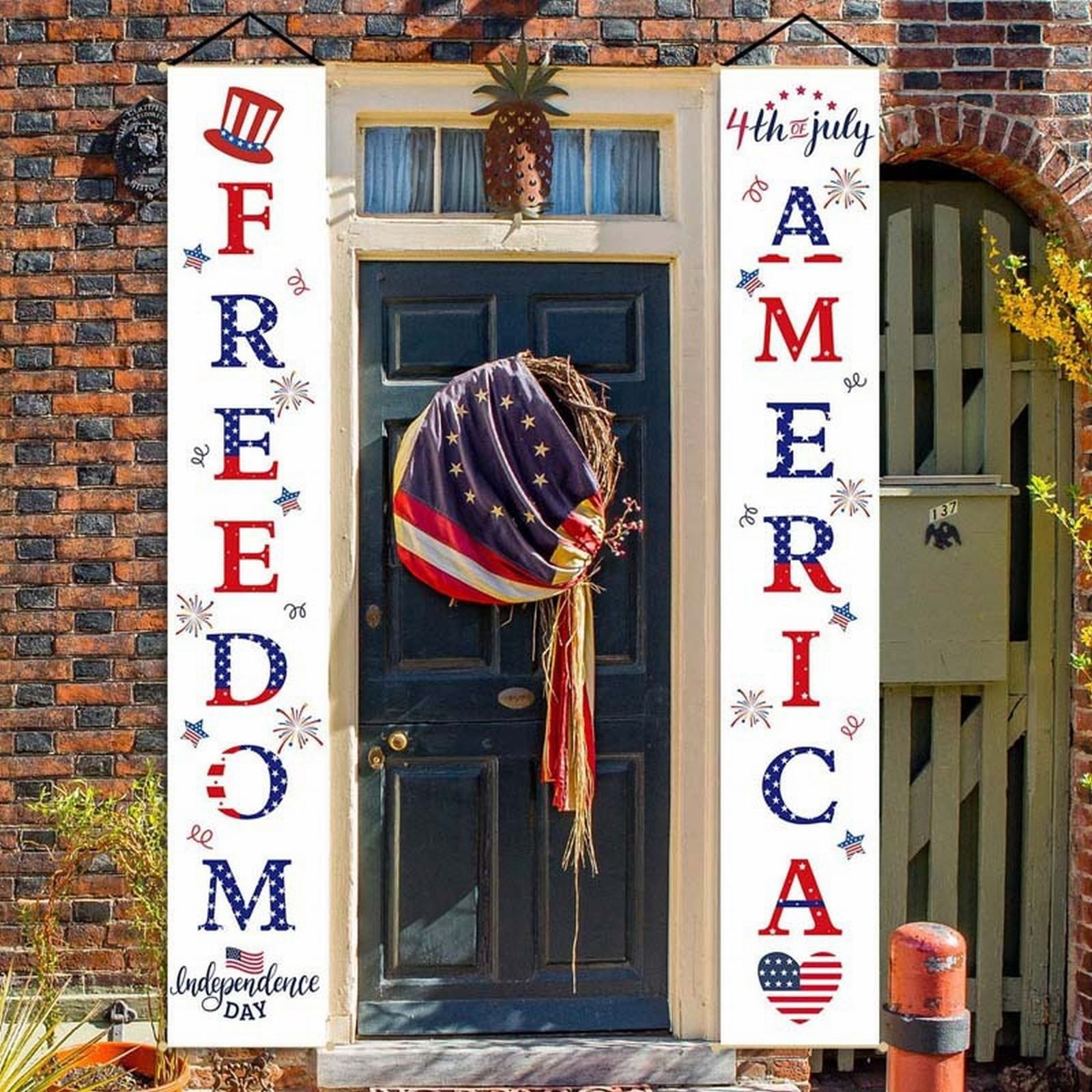 Banner Flags Patriotic Decoration And Stripes Porch Sign Let Freedom ...
