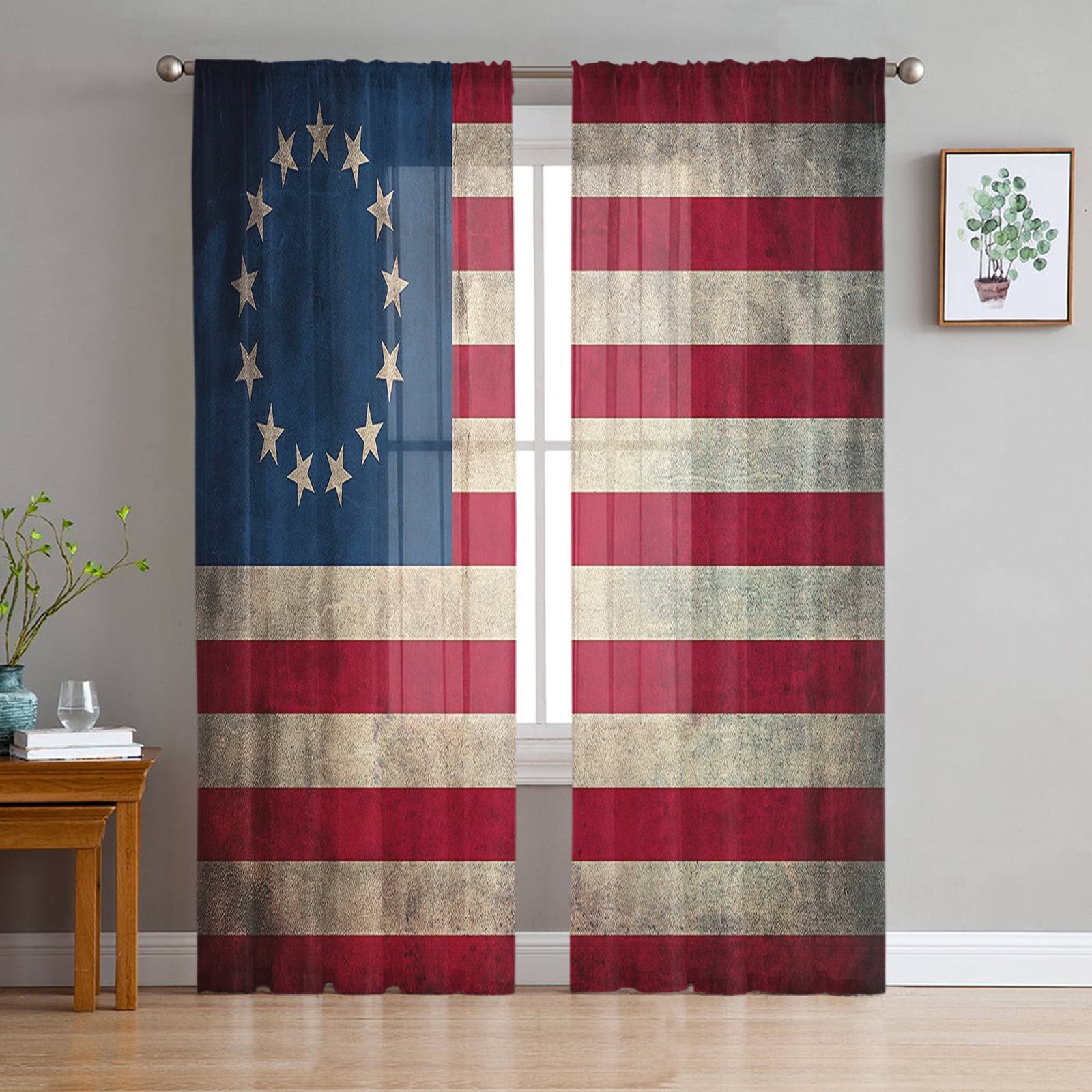 Banner Lines Retro Printed Curtains Drape Sheer Tulle Home ration ...
