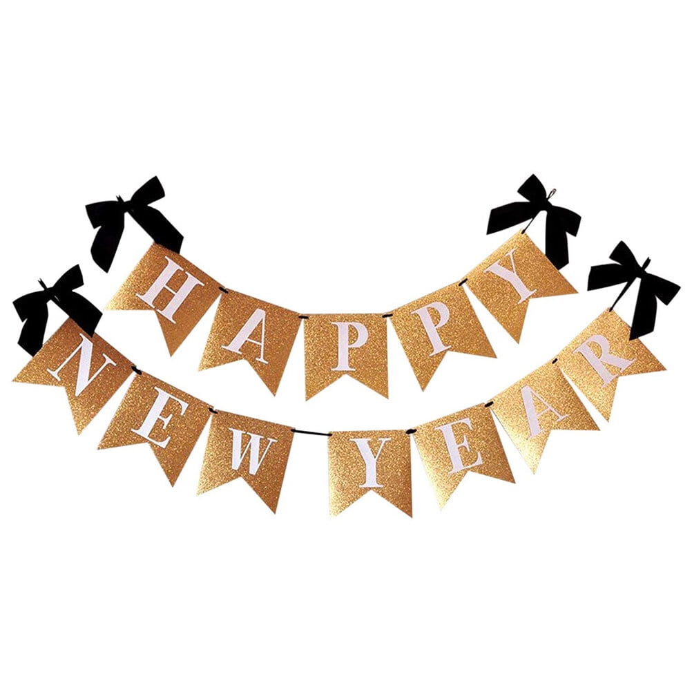 Banner New Year Bunting Garland Hanging Banner Burlap Rustic Flag Happy ...