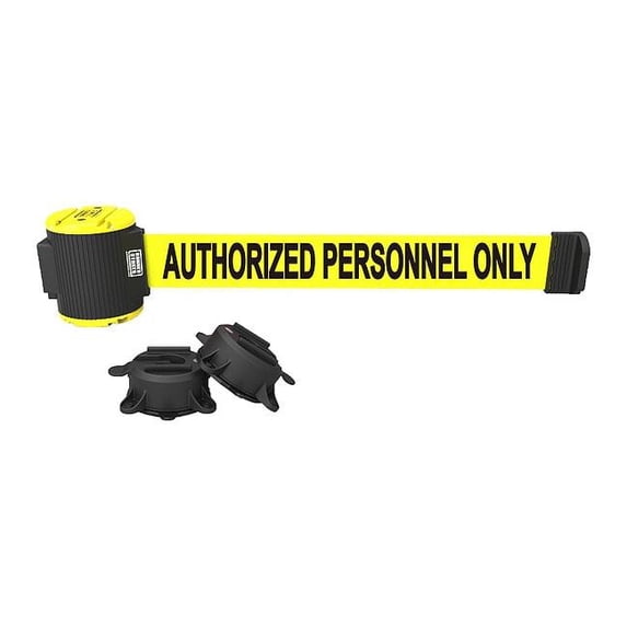 Retractable Belt Barrier, Yellow, 15 ft Length, Authorized Personnel ...