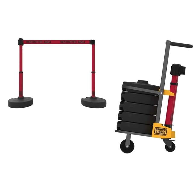 Banner Stakes PL4010 Plus Cart Package, Red Restricted Area Banner ...