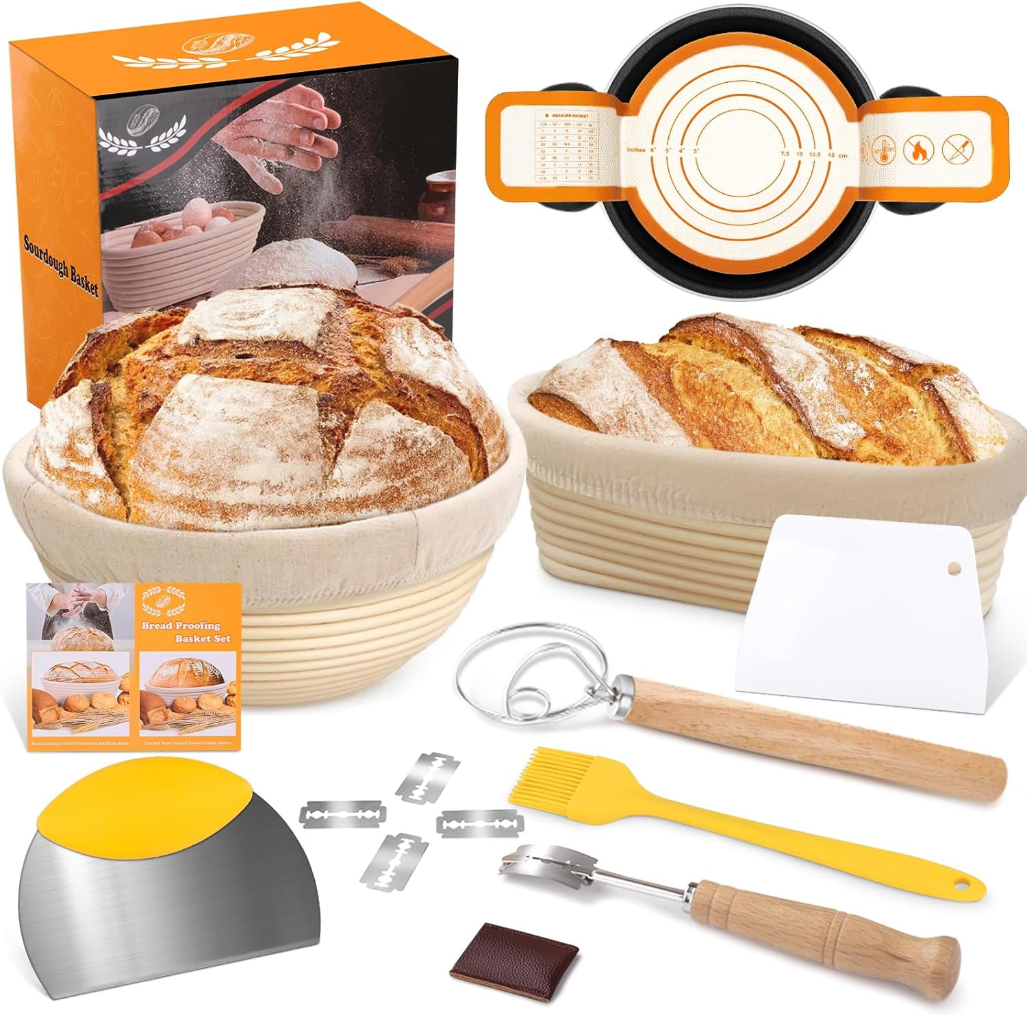 Banneton Basket Set of 2, 10" Oval & 9.7" Round Banneton Bread Proofing ...