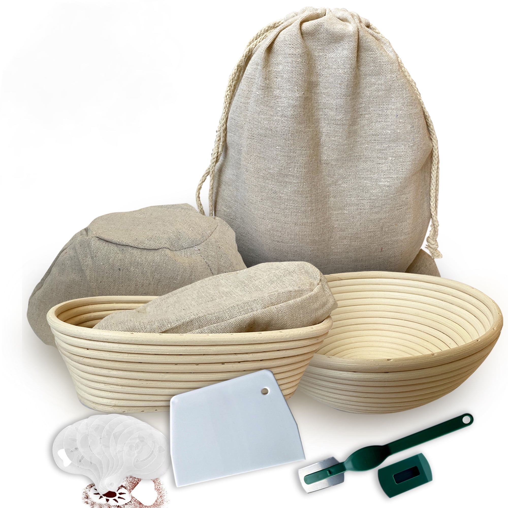 Banneton Bread Proofing Basket 23 Piece Set, Round 9 and Oval 10 Inch ...