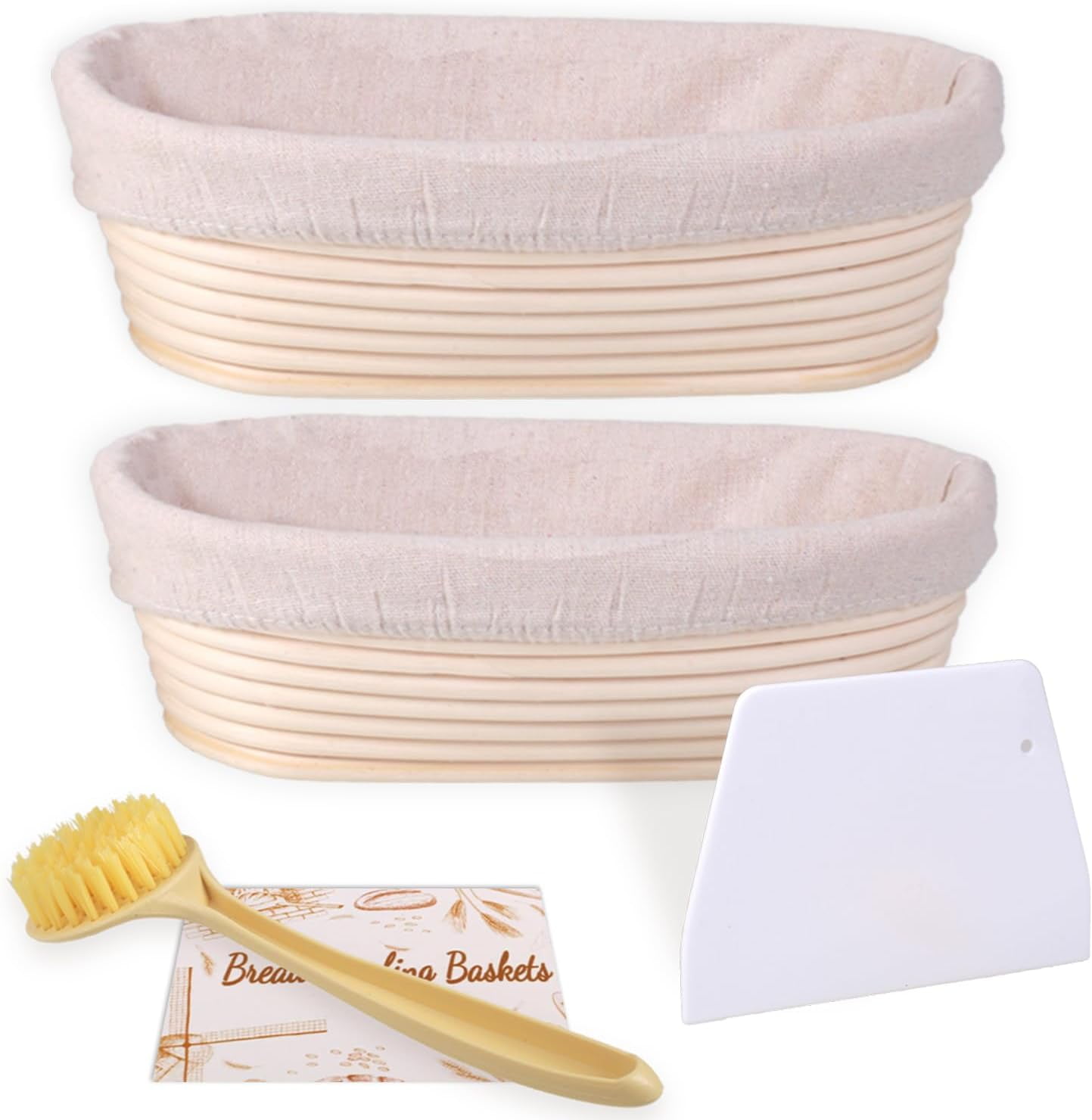 Banneton Bread Proofing Basket Set of 2, 10 Inch Oval Sourdough Bread ...