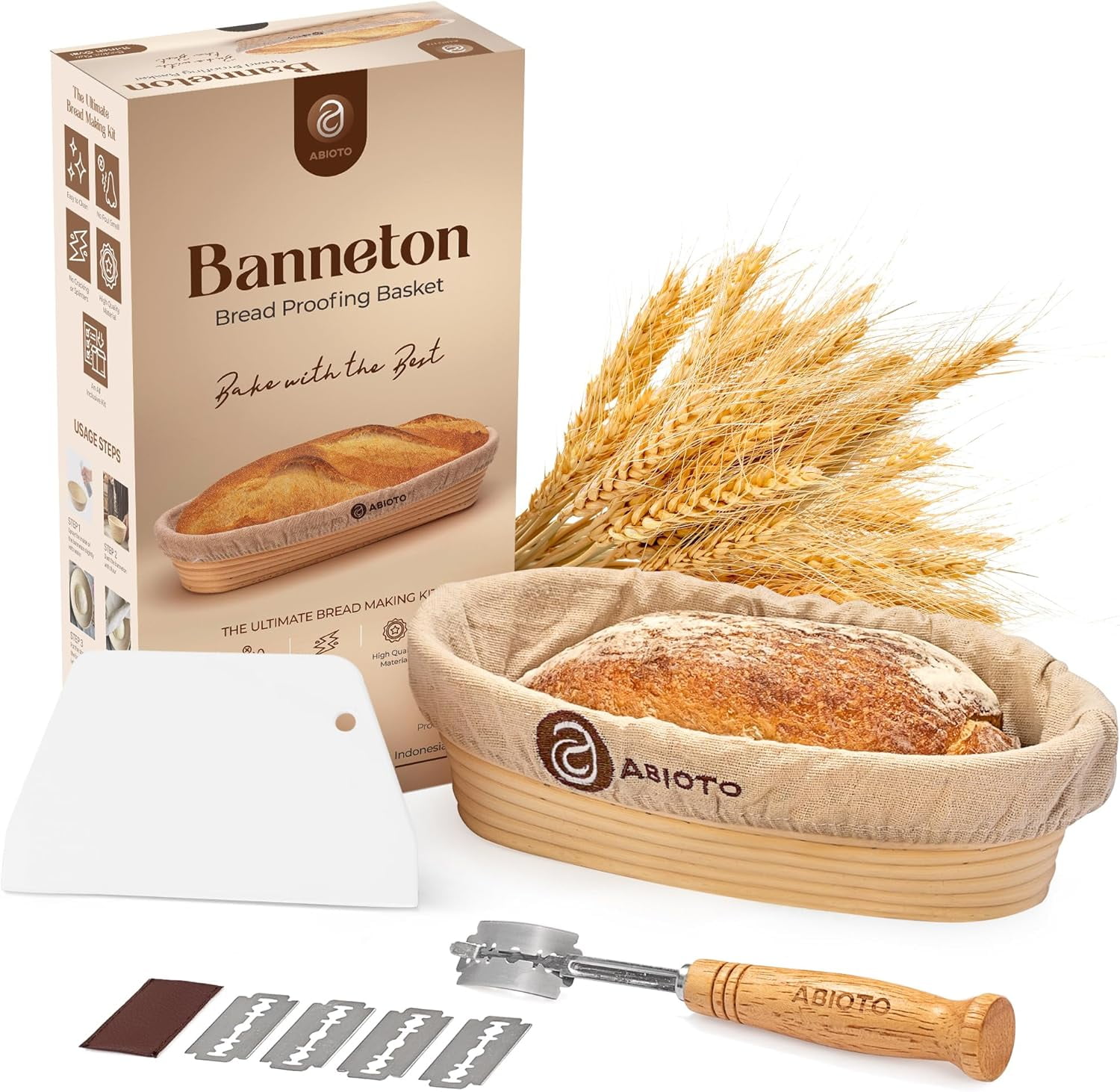 Banneton Bread Proofing Basket Set - A Complete Kit Including 11-Inch ...