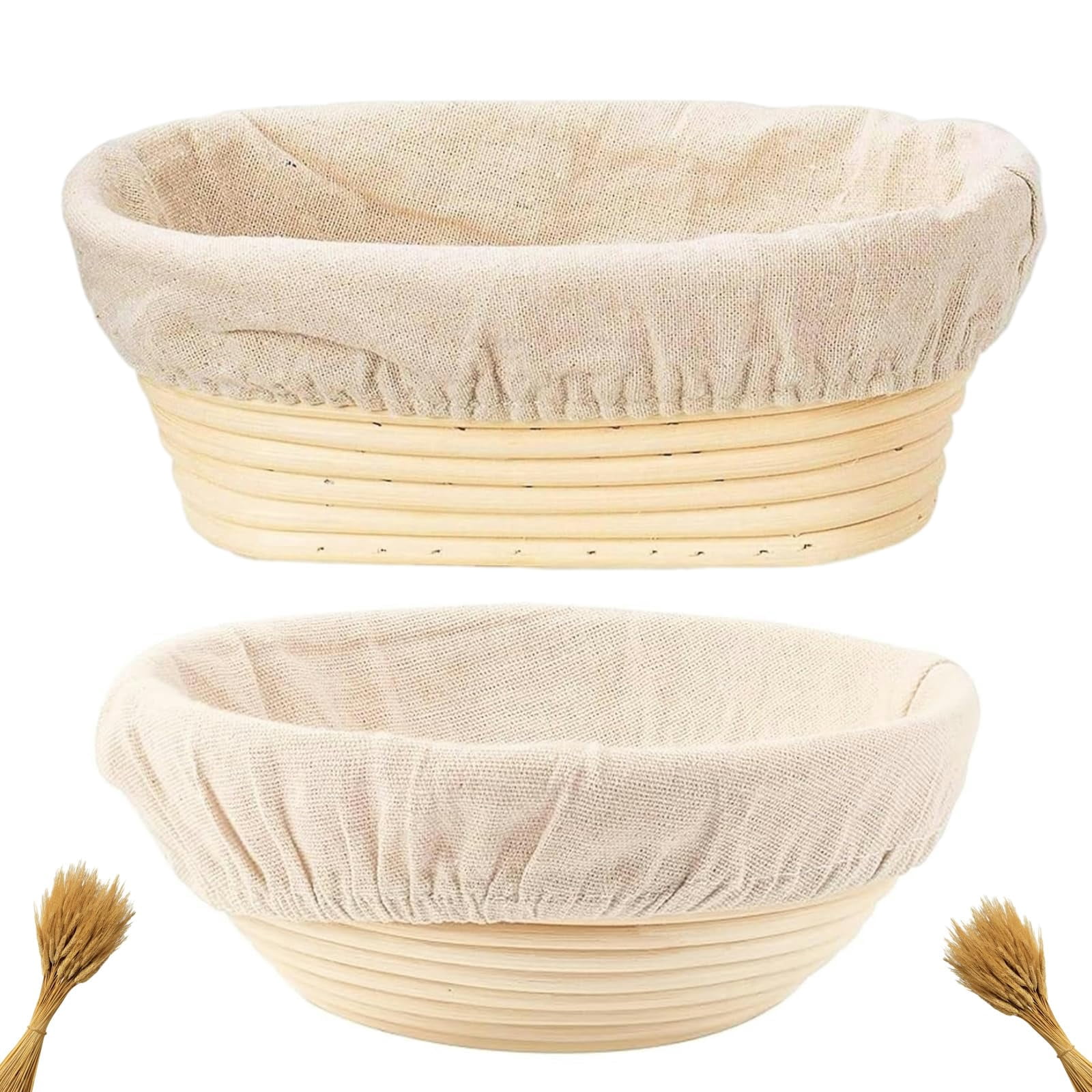 Banneton Bread Proofing Baskets 2 Pack 9 inches (round) and 10L x 6W x ...