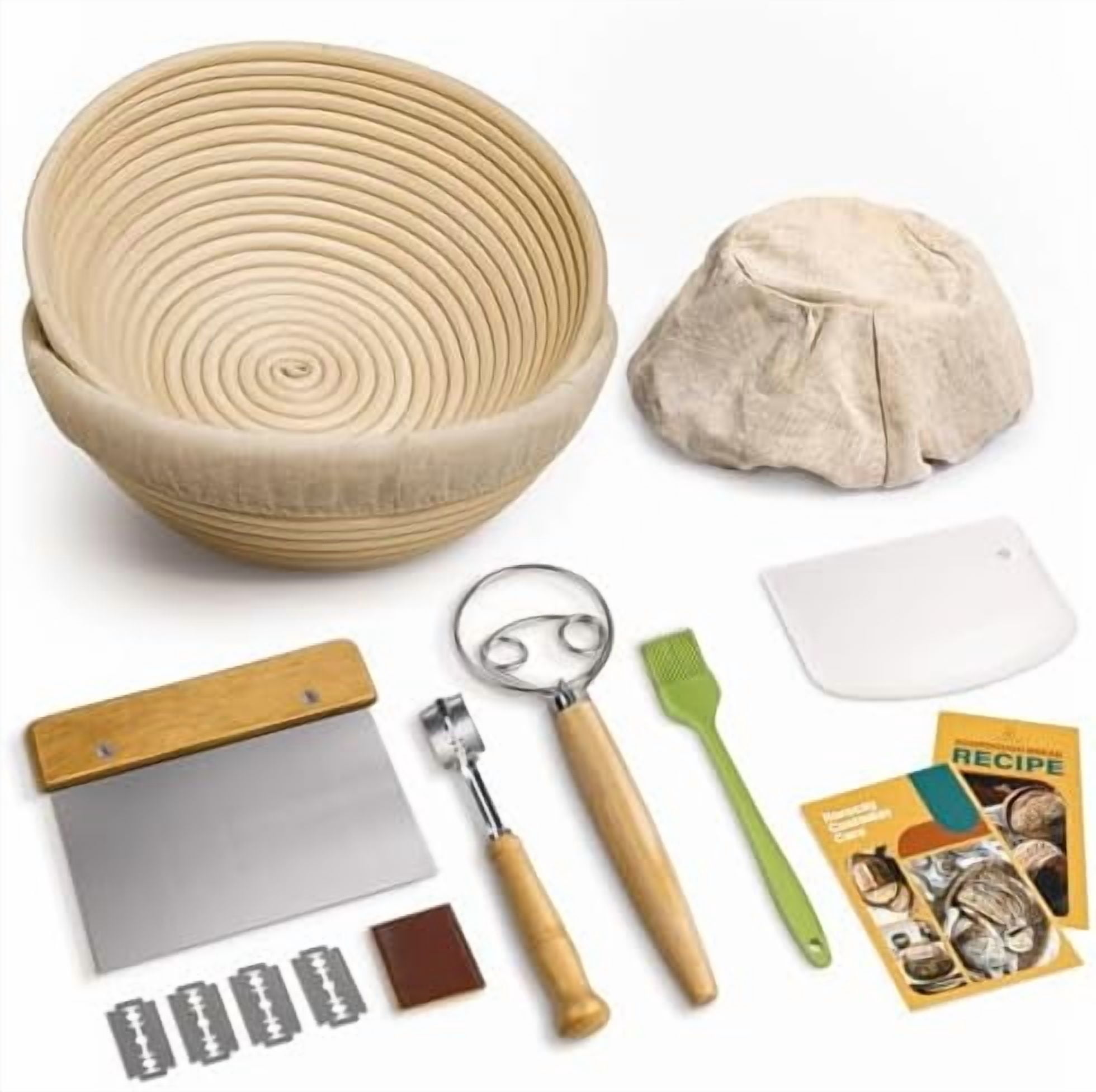 Banneton Bread Proofing Baskets Set of 2, 9 Inch Round Cane Sourdough ...