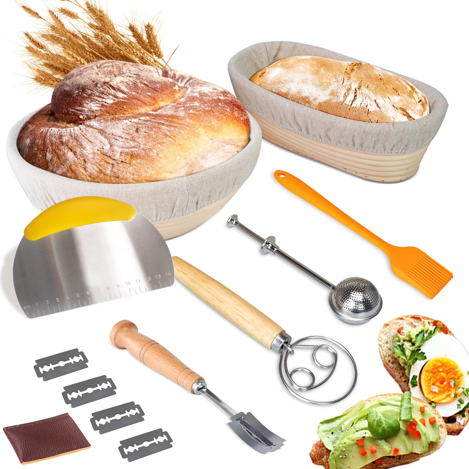 Banneton Bread Proofing Baskets Set, 9 Inch Round and 10 Inch Oval ...