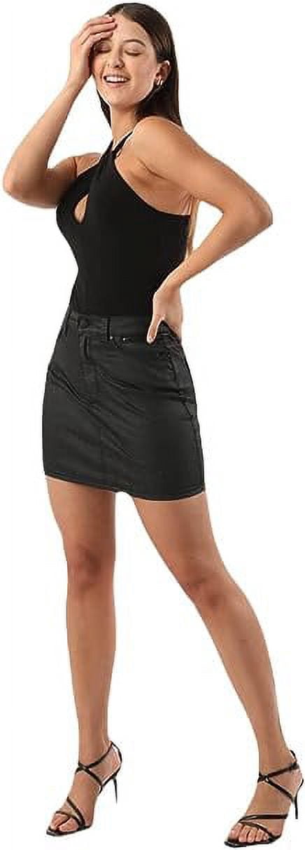 Banny Jeans ® Women Black mini skirt high waisted Leather Look skinny ...