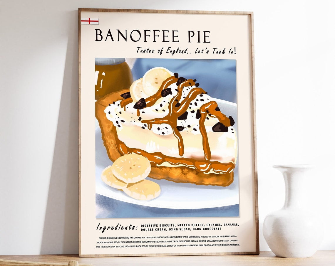 Banoffee Pie Food Poster, Dessert Poster, Food Art, London Travel Print ...