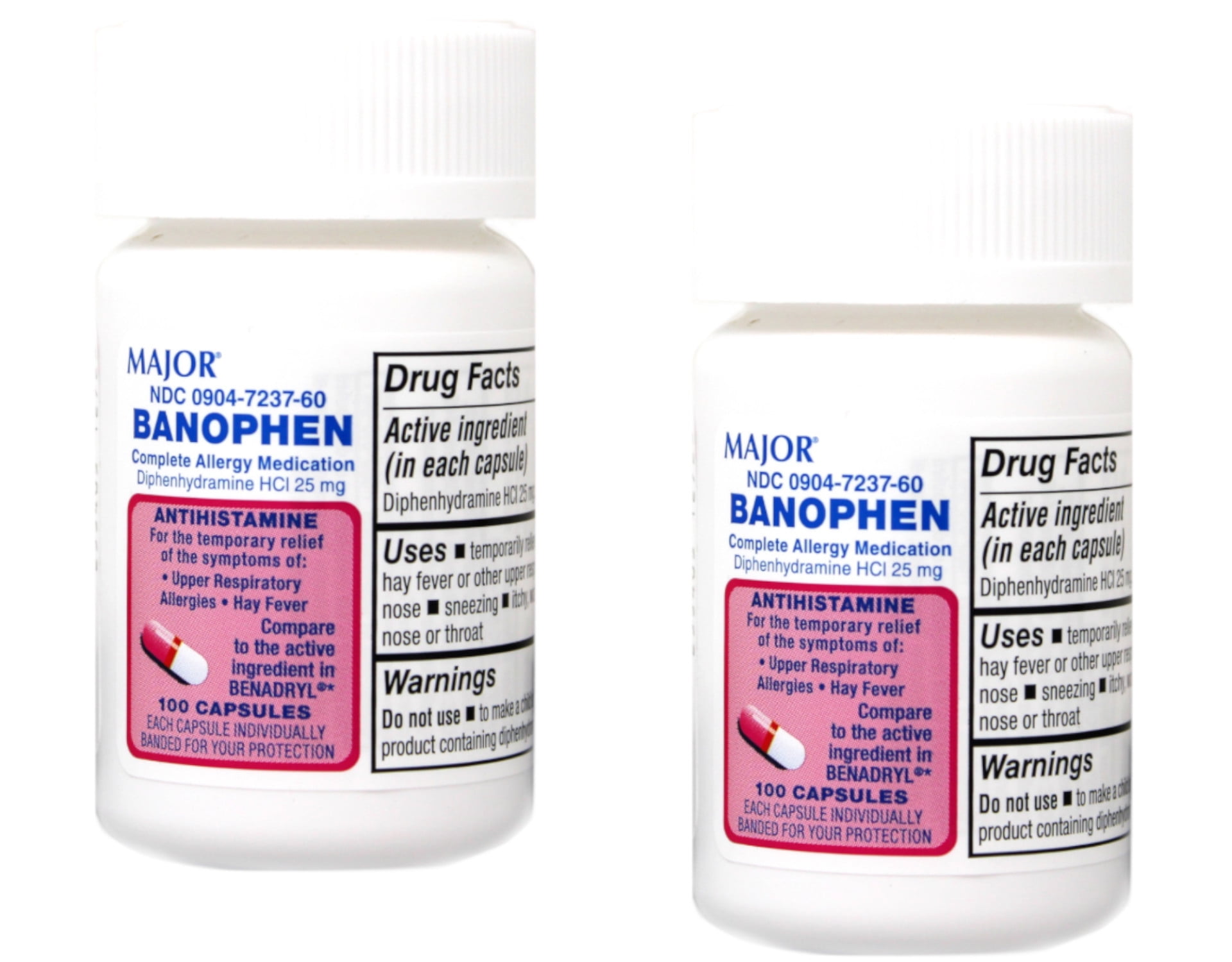 Banophen Allergy Relief Diphenhydramine 25 mg Strength Capsule 100 per ...