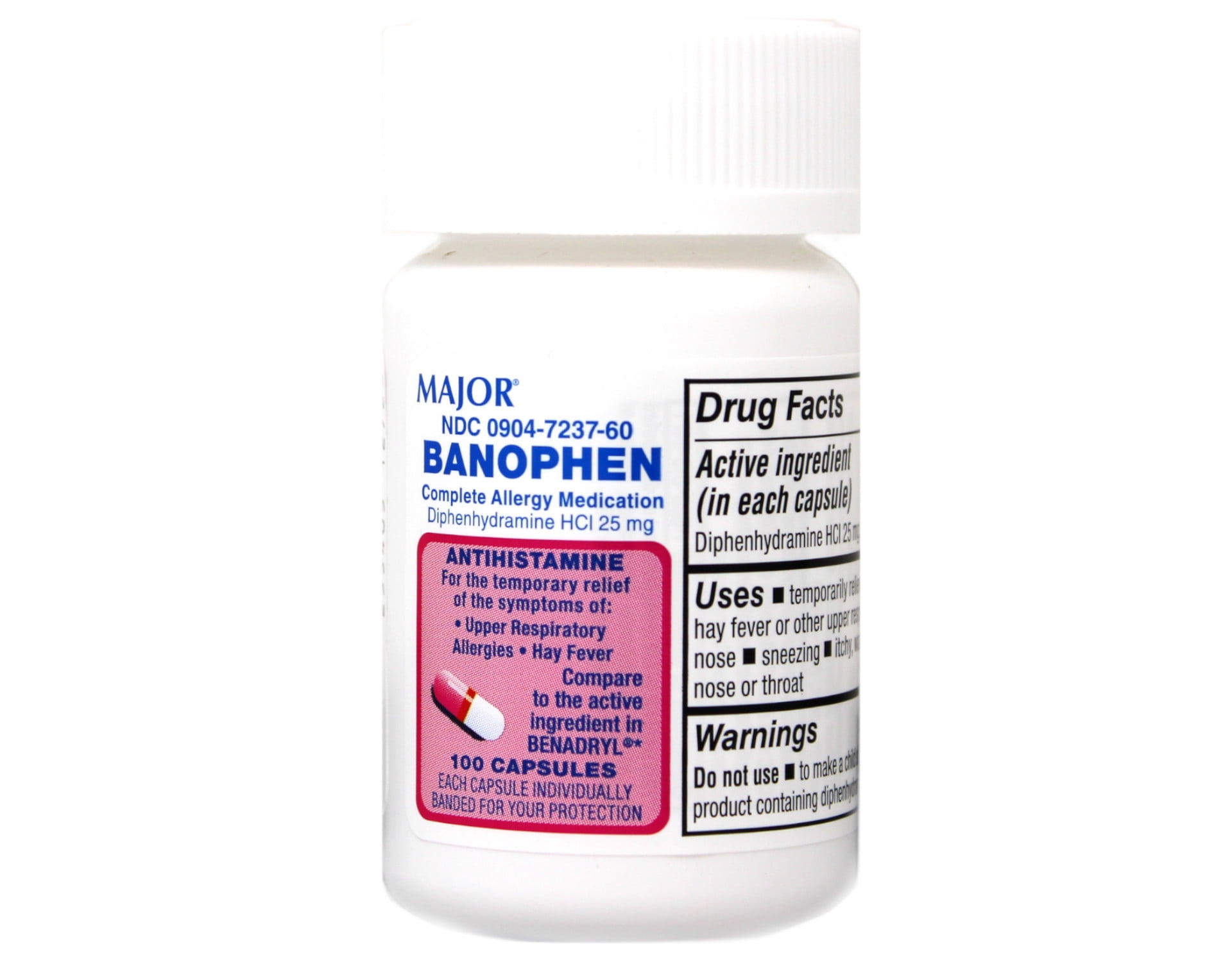 Banophen Allergy Relief Diphenhydramine 25 mg Strength Capsule 100 per ...
