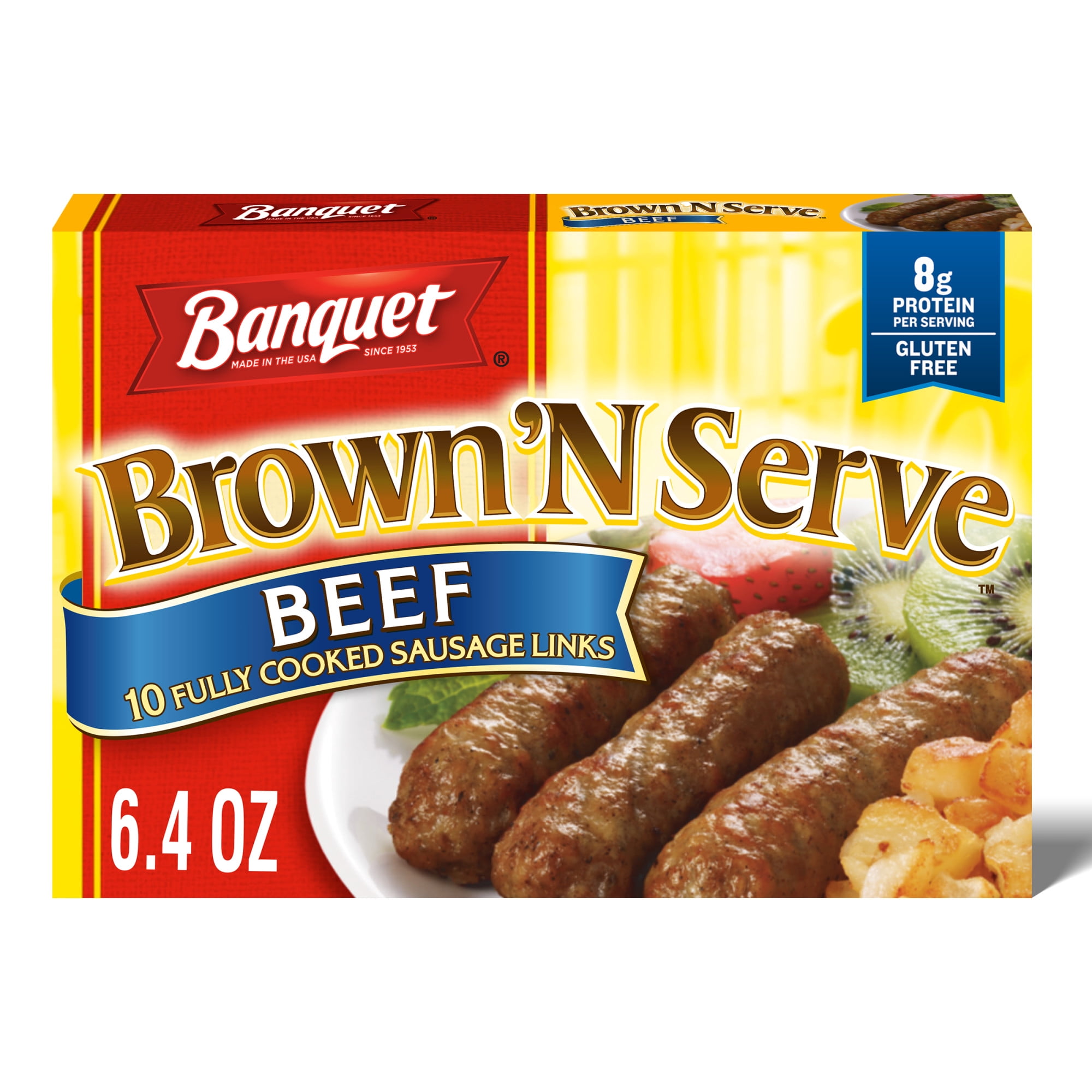 Banquet Brown'N Serve Beef Fully Cooked Sausage Links, Frozen Breakfast ...