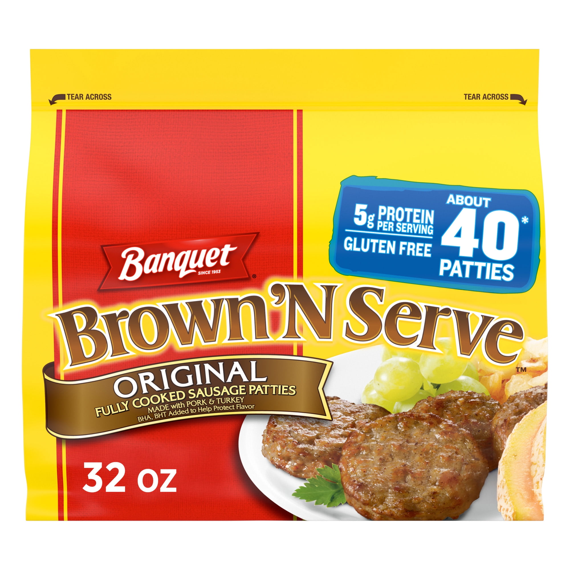 Banquet Fully Cooked Sausage Patties Frozen Meat Pork Turkey Breakfast ...