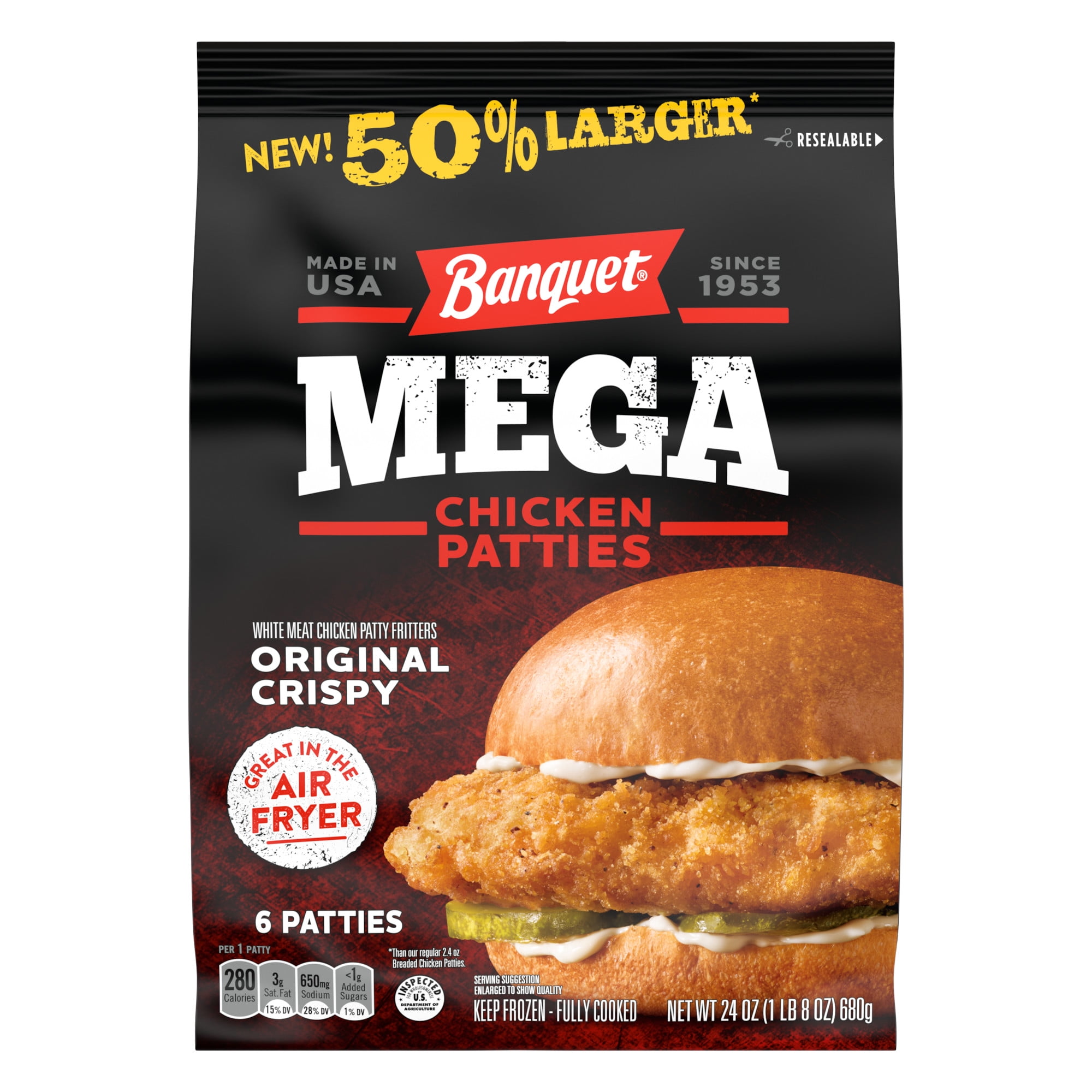 Banquet MEGA Original Crispy Chicken Patties, Frozen Chicken Patty 24 ...