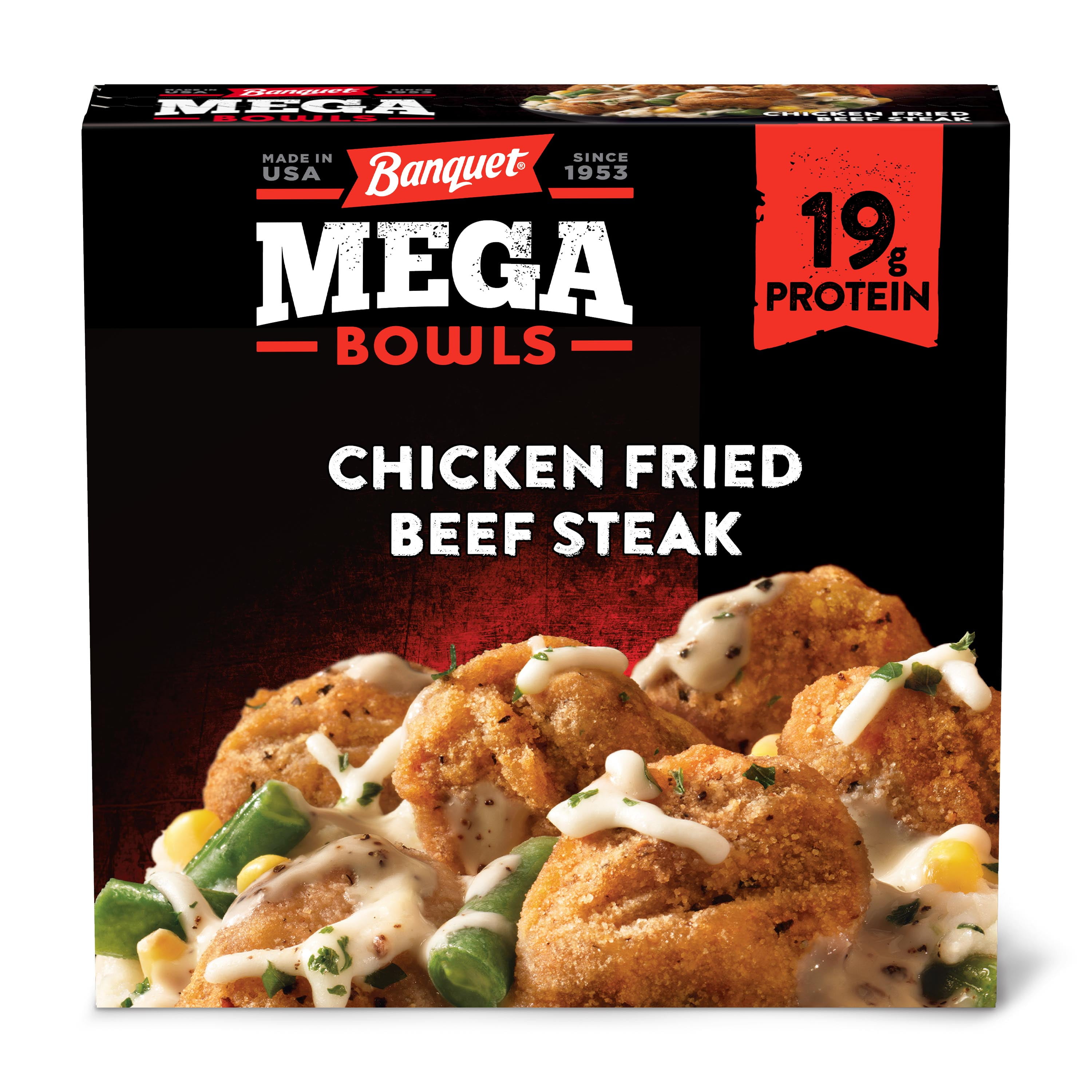 Banquet Mega Bowls Chicken Fried Beef Steak Frozen Meal, 14 oz (Frozen ...