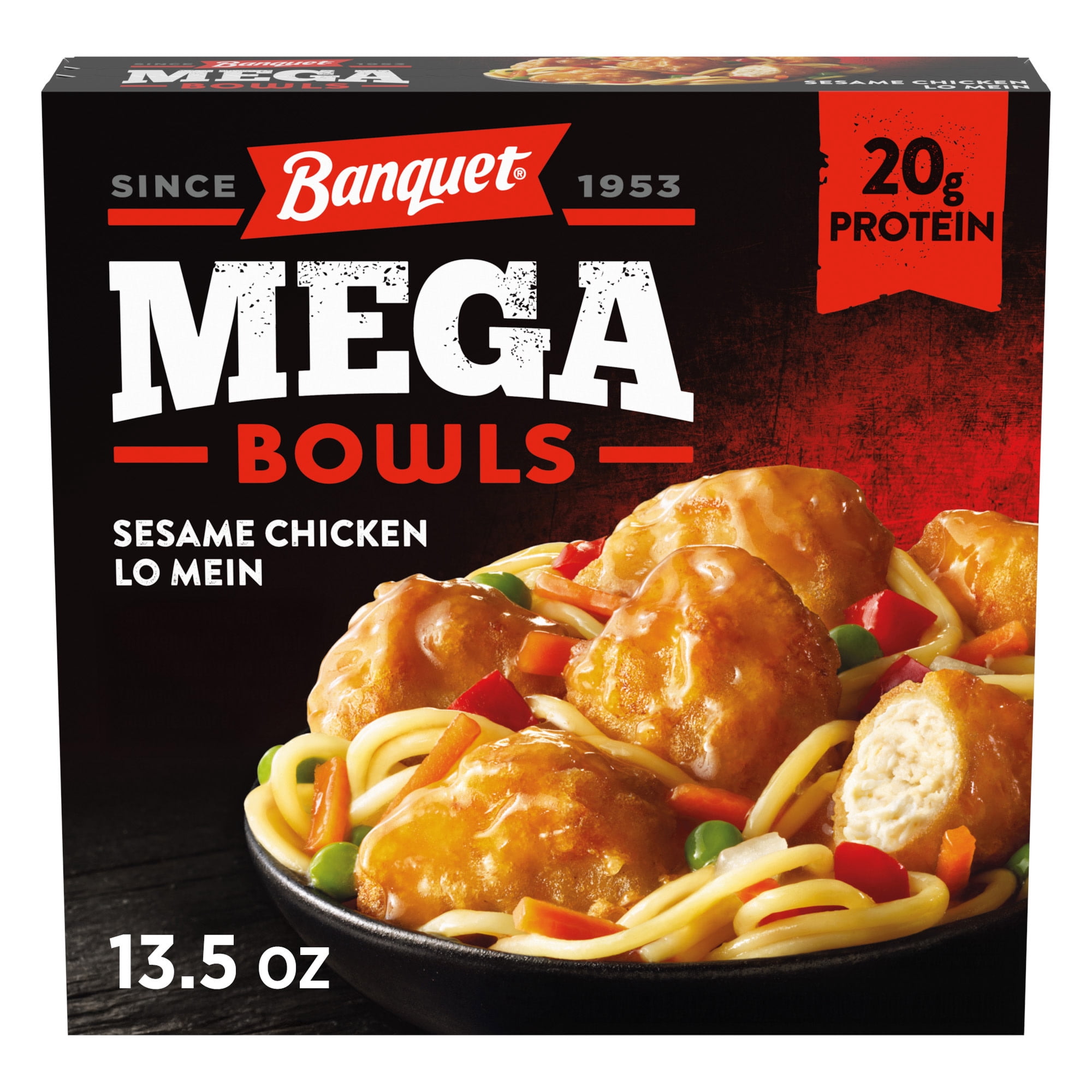 Banquet MEGA Bowls Sesame Chicken Lo Mein, 20g Protein, Frozen Meal, 13 ...