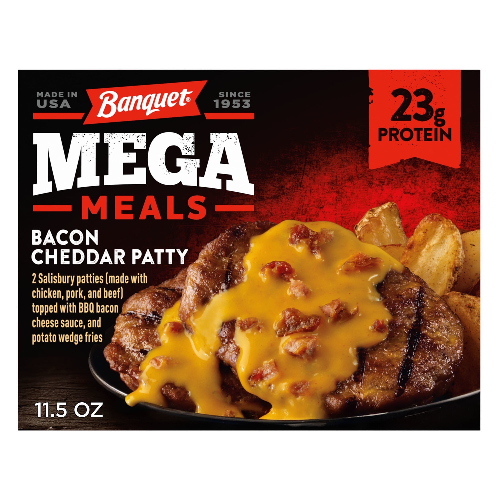 Banquet MEGA Meals Bacon Cheddar Patty, Frozen Meal, 11.5 oz. - Walmart.com
