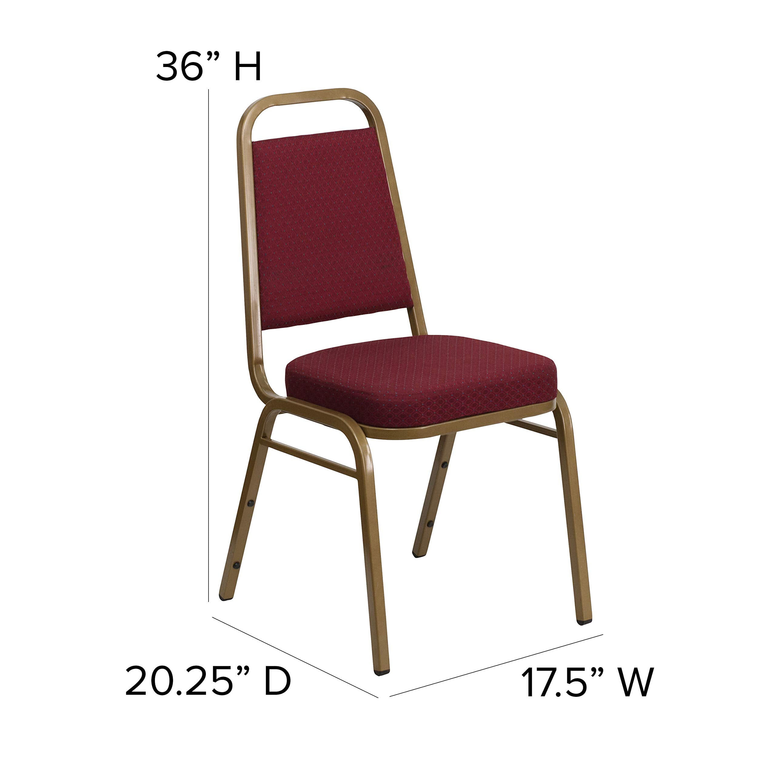 Banquet Stacking Chair with Trapezoid Back, Burgundy Fabric, Gold Metal ...