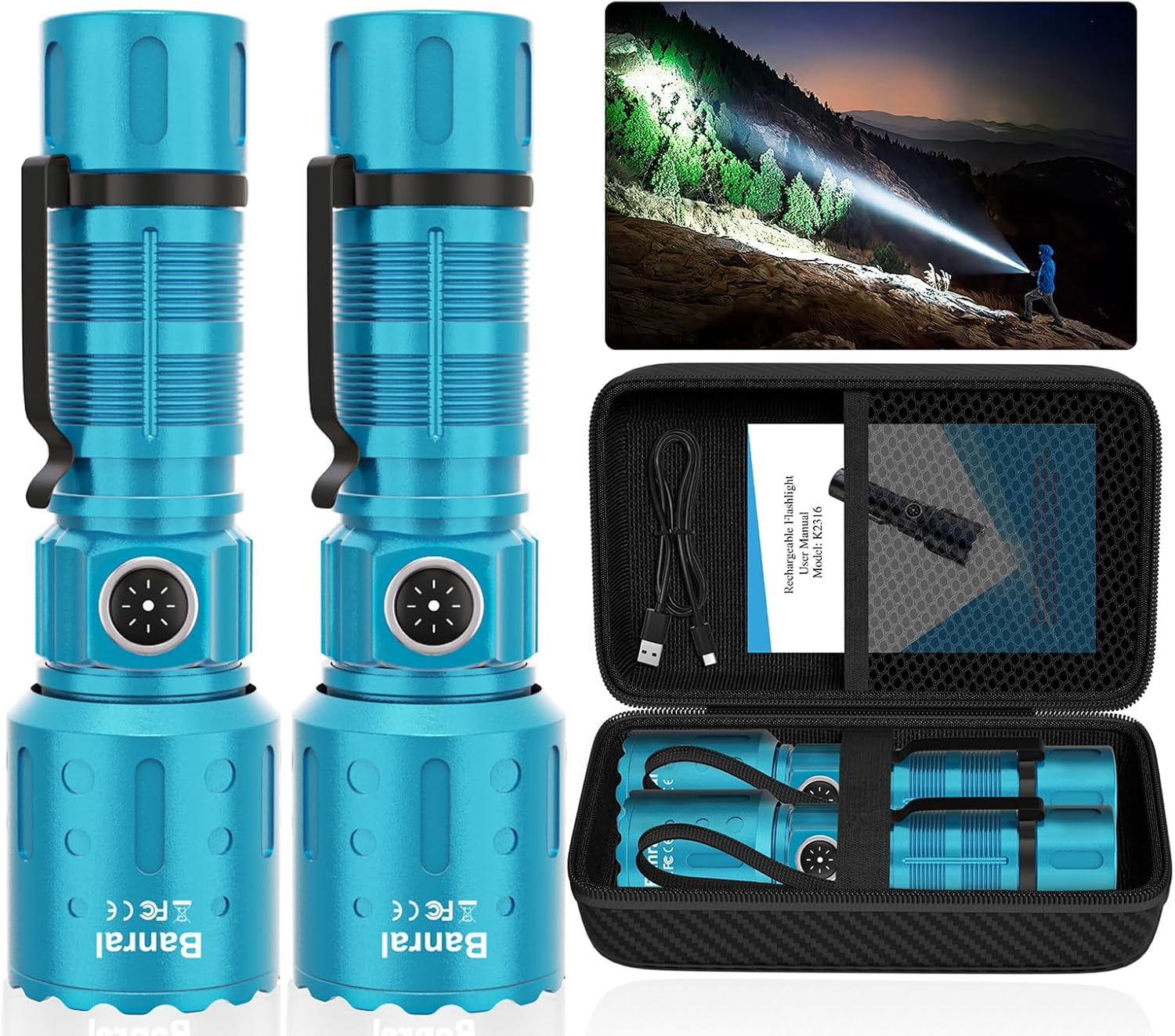 Banral Flashlights High Lumens Rechargeable, Super Bright Long Range ...