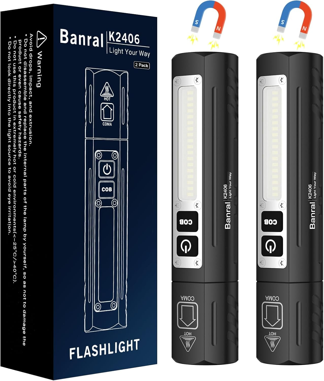 Banral Super Bright Magnetic Flashlights,USB Recharge, IPX4 Waterproof ...