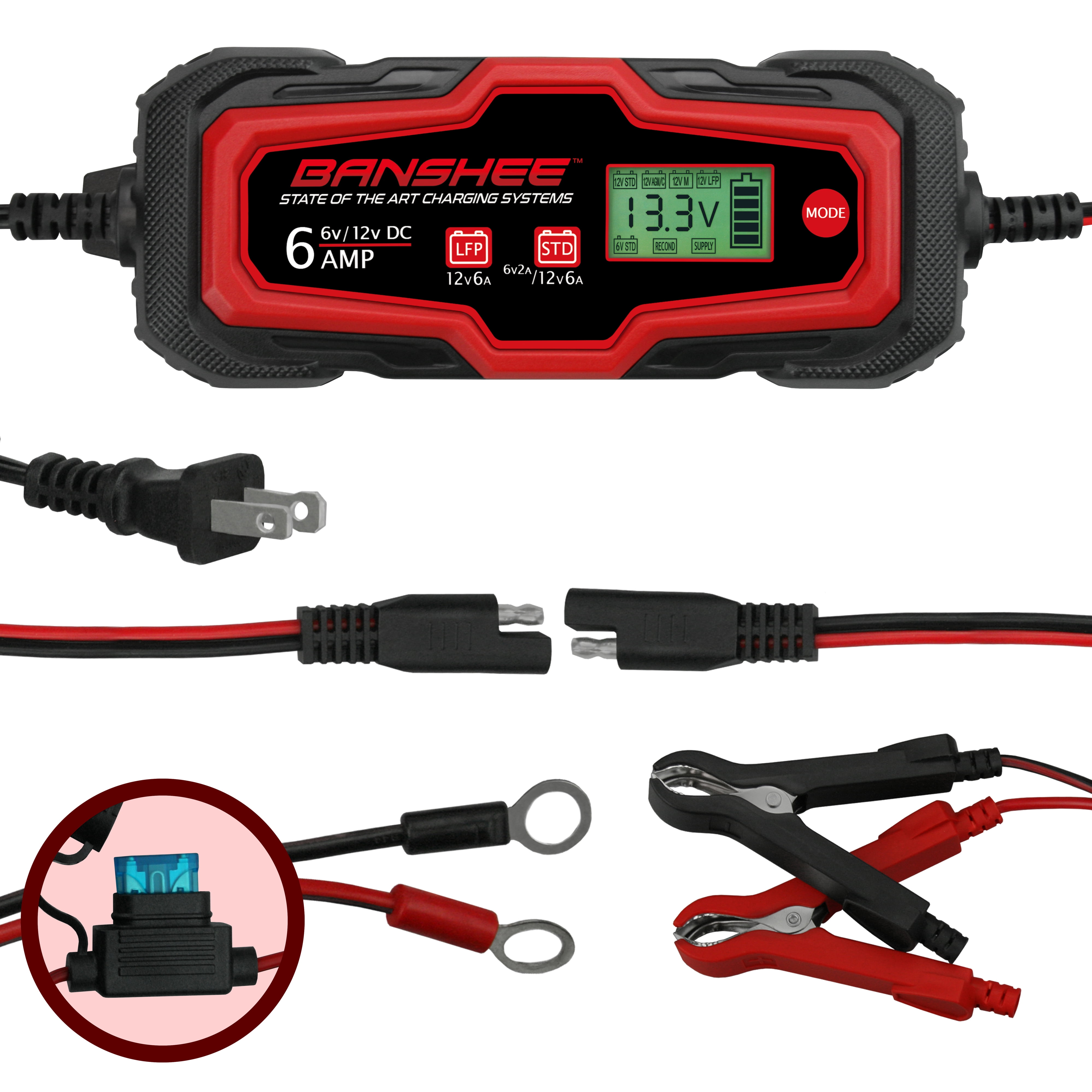 Banshee 6V/12V Car & Motorcycle Battery 6 Amp Smart Charger, Maintainer ...