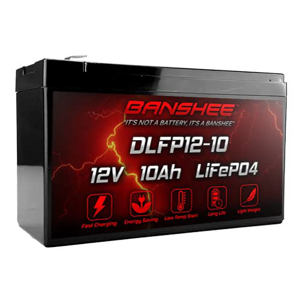 Banshee LiFePO4 Battery, 12V 10Ah Lithium Battery with 4000+ Cycles and 10A BMS, Rechargeable ...
