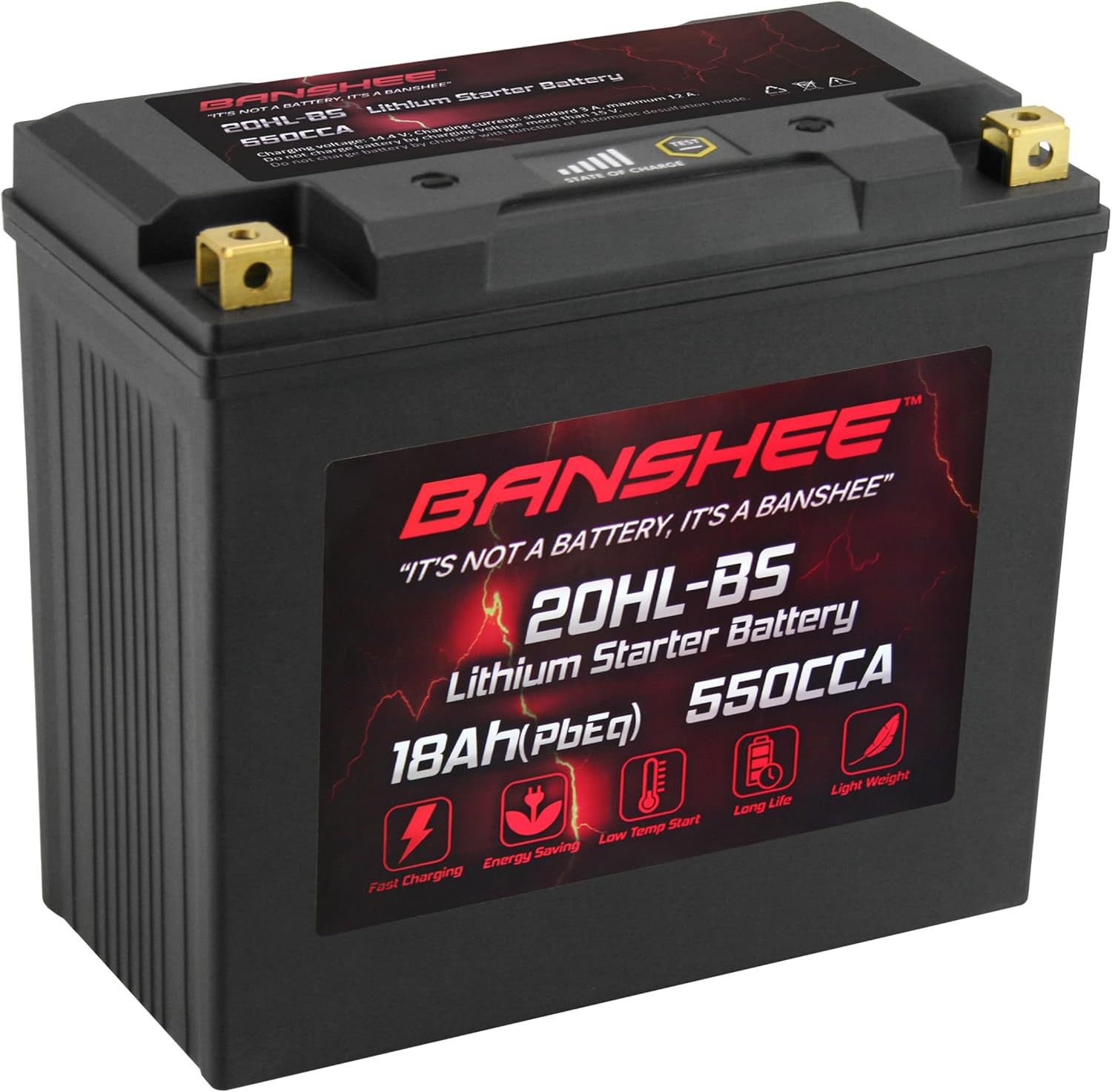 Banshee Lithium Motorcycle Powersport Battery YTX20L-BS 12.8V 18AH 550 ...