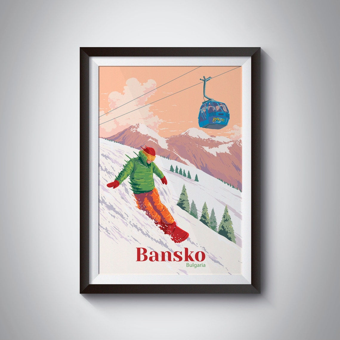 Bansko Bulgaria Snowboarding Poster, Travel Poster, Ski Resort, Vintage ...