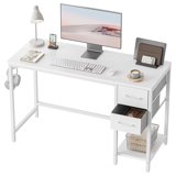 Banti 47" Modern Computer Desk with Drawers and Shelf, Reversible ...
