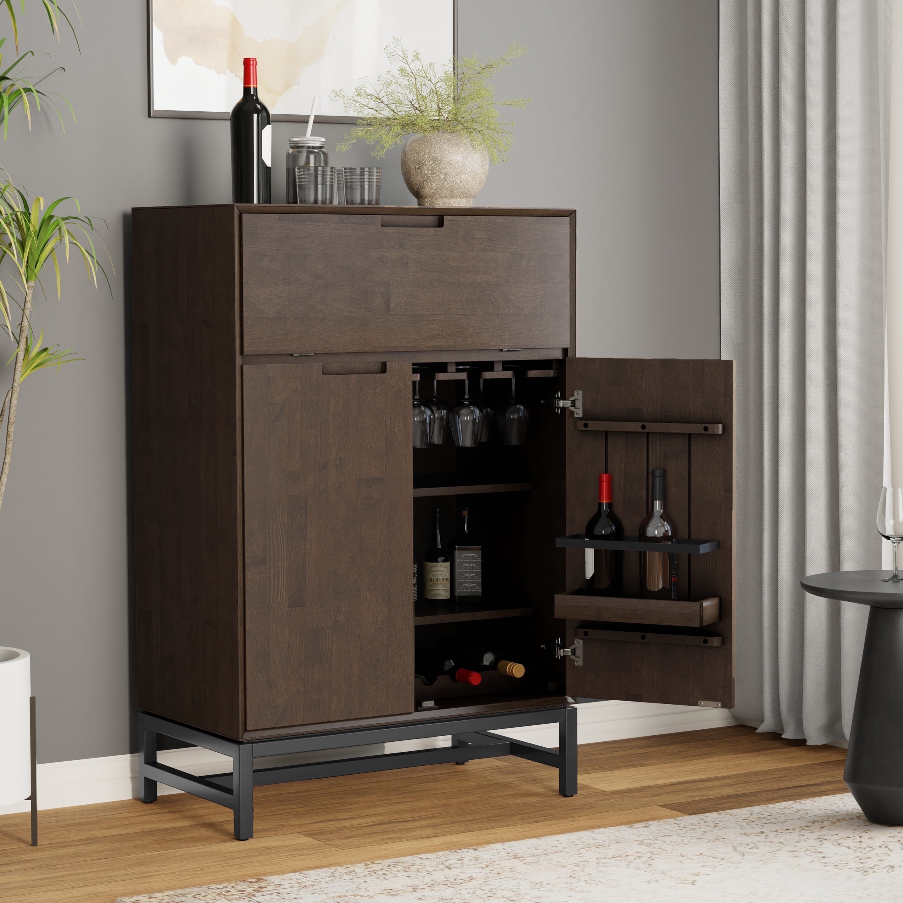 Simpli HomeBanting SOLID HARDWOOD Modern Industrial 32 inch Wide Bar ...