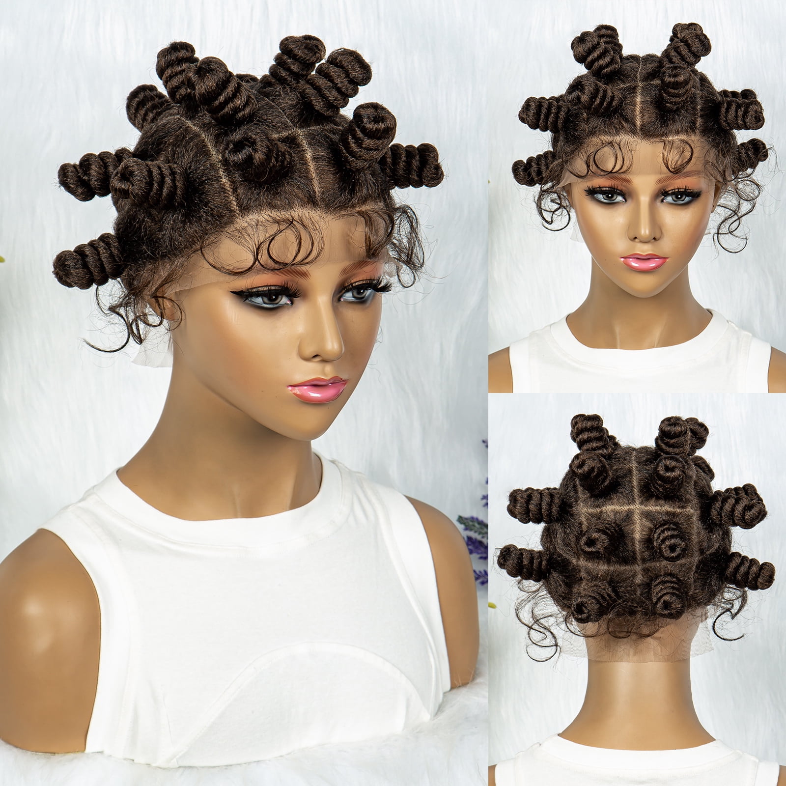 Bantu Knotless Box Braided Wigs for Women Synthetic Full Lace Buns ...