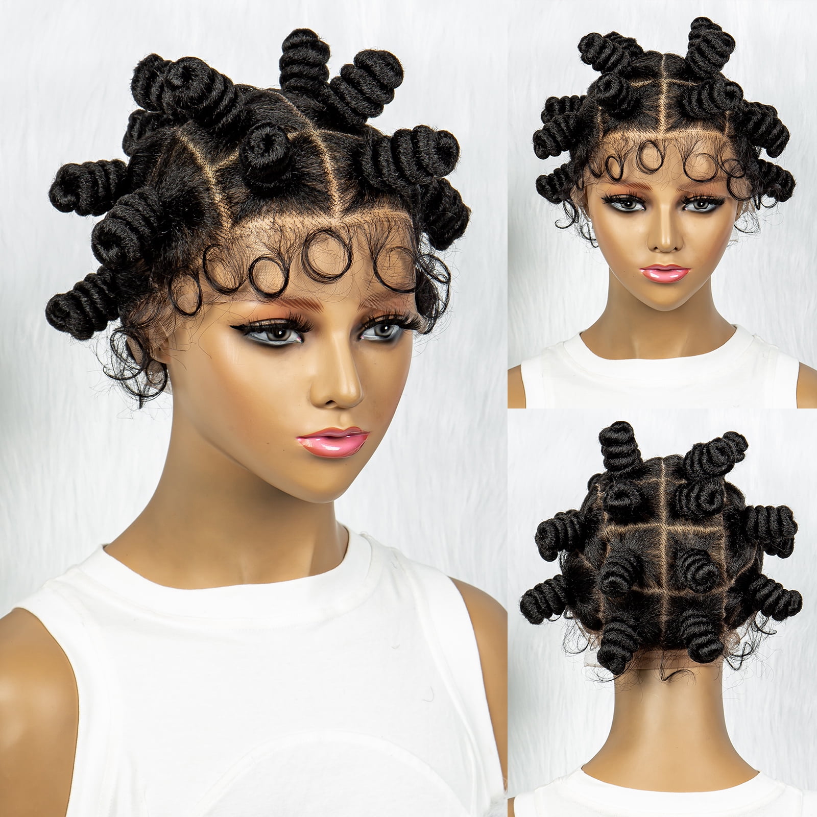 Bantu Knotless Box Braided Wigs for Women Synthetic Full Lace Buns ...