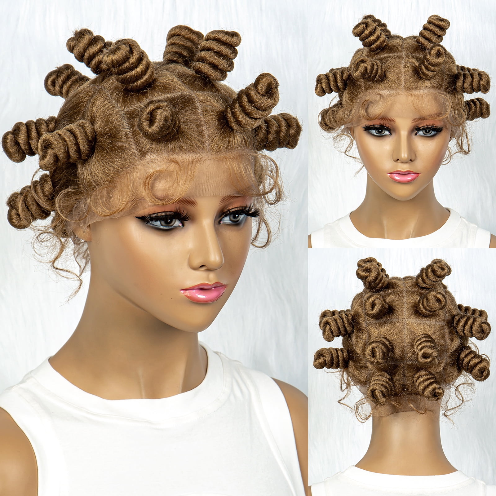 Bantu Knotless Box Braided Wigs for Women Synthetic Full Lace Buns ...
