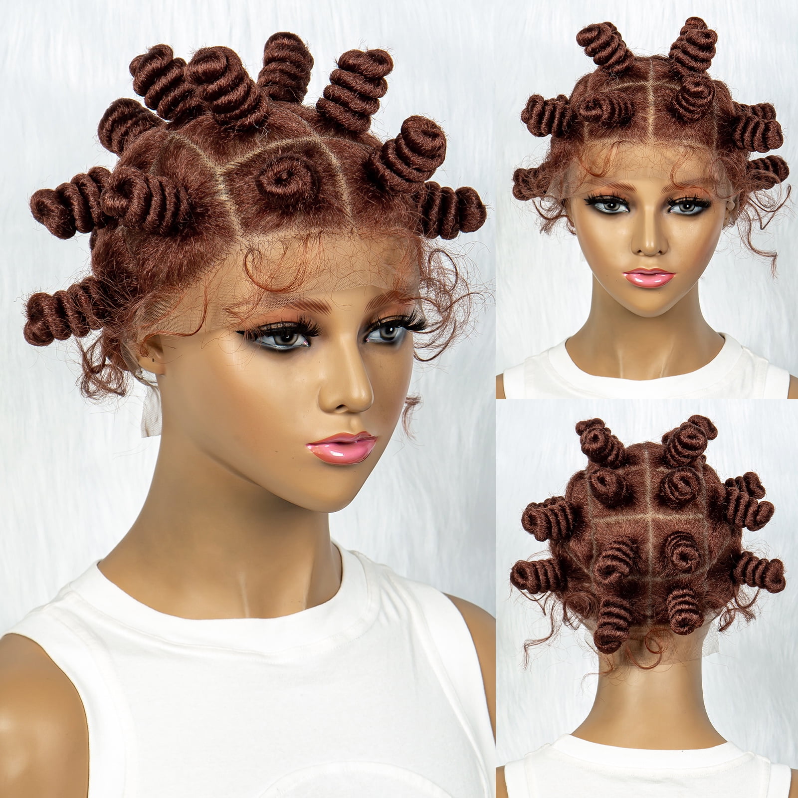 Bantu Knotless Box Braided Wigs for Women Synthetic Full Lace Buns ...