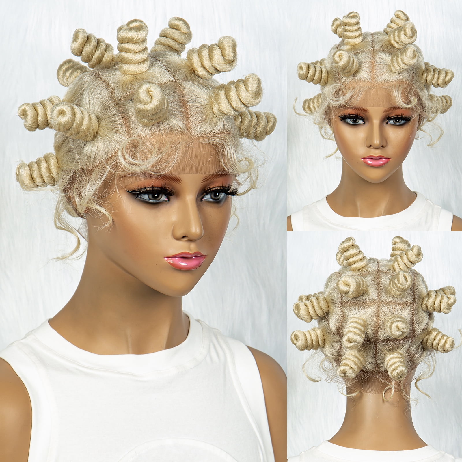 Bantu Knotless Box Braided Wigs for Women Synthetic Full Lace Buns ...